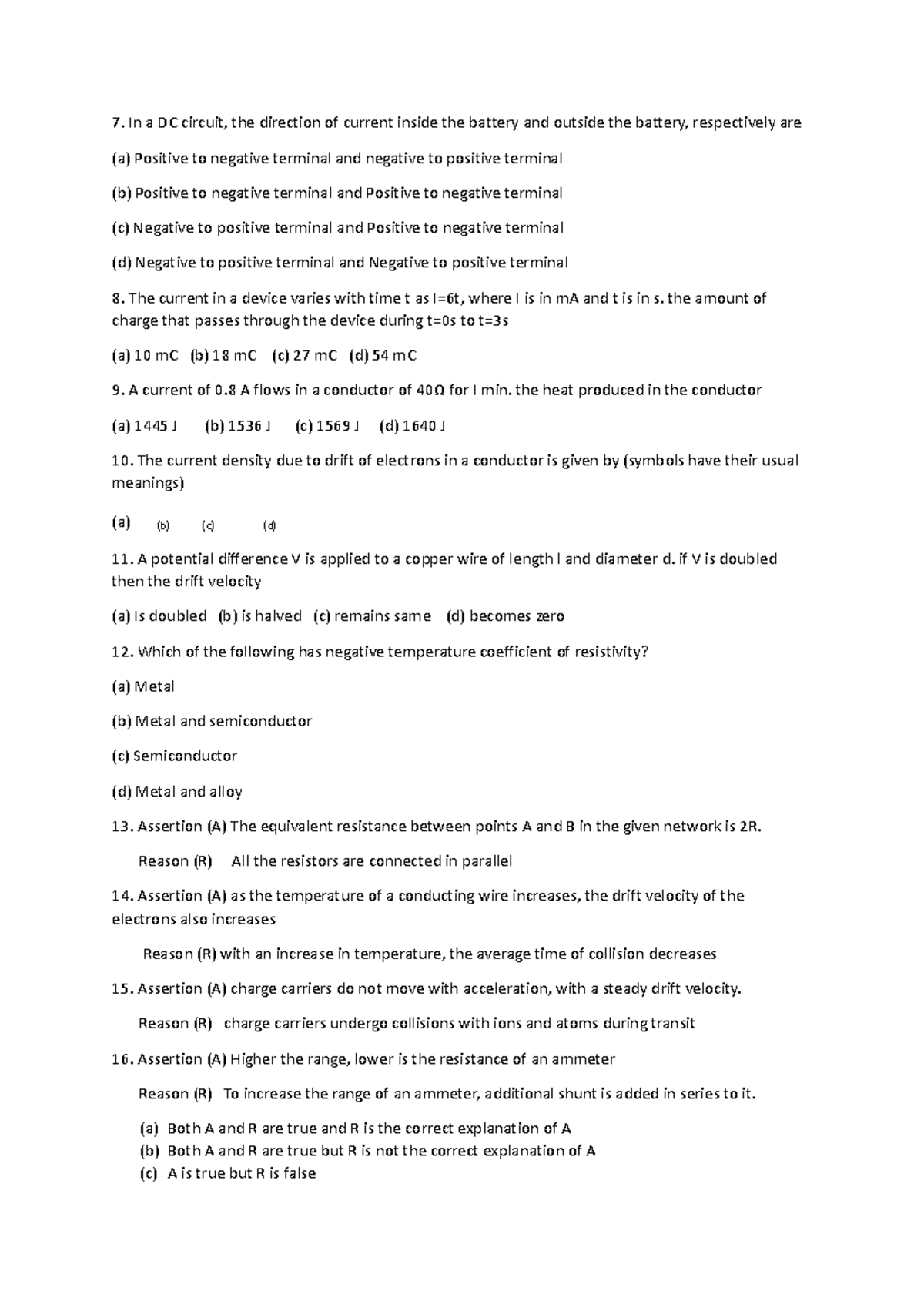CBSE QP Current Electricity - In a DC circuit, the direction of current ...