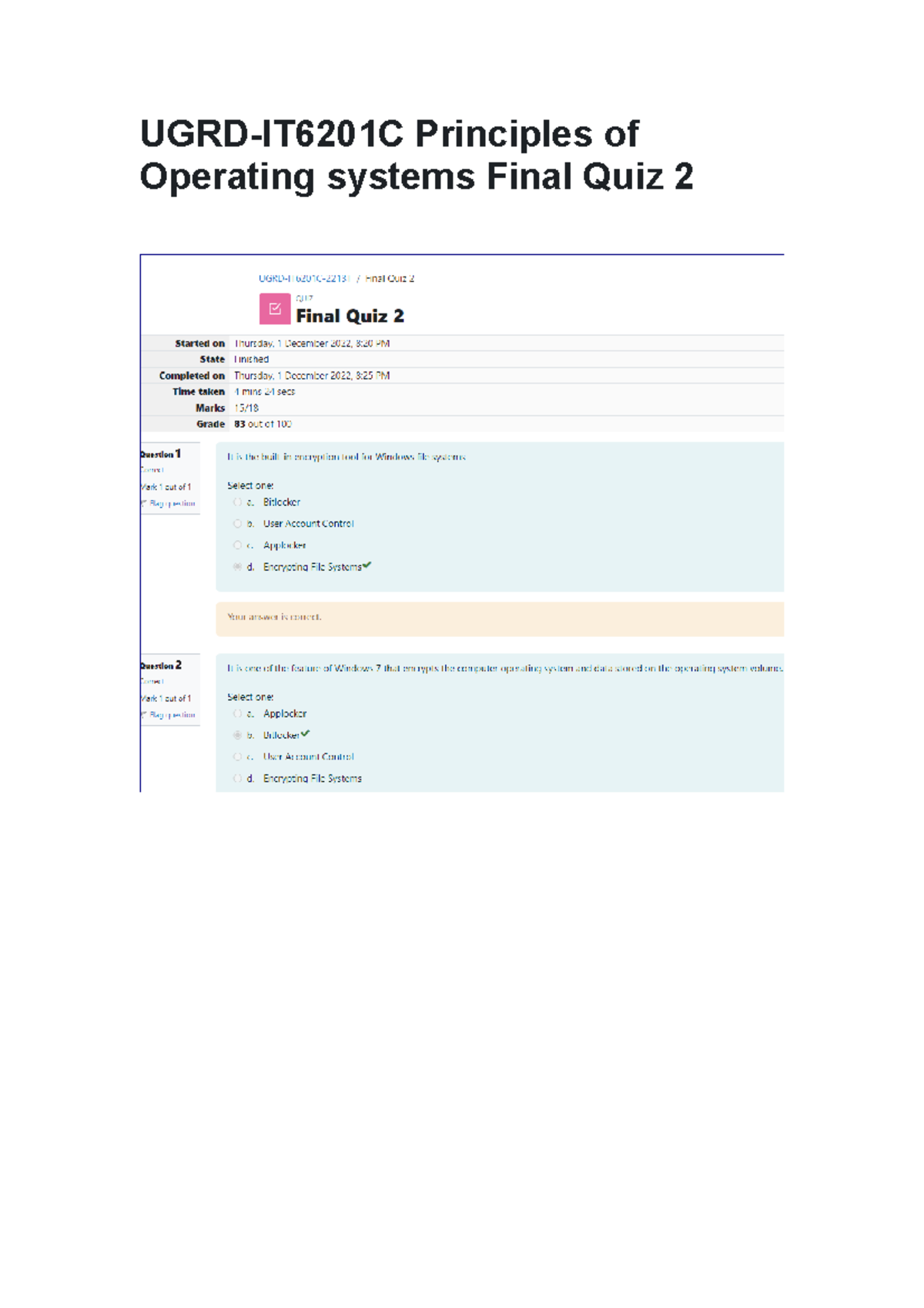 UGRD-IT6201C Principles of Operating systems Final Quiz 2 - Studocu