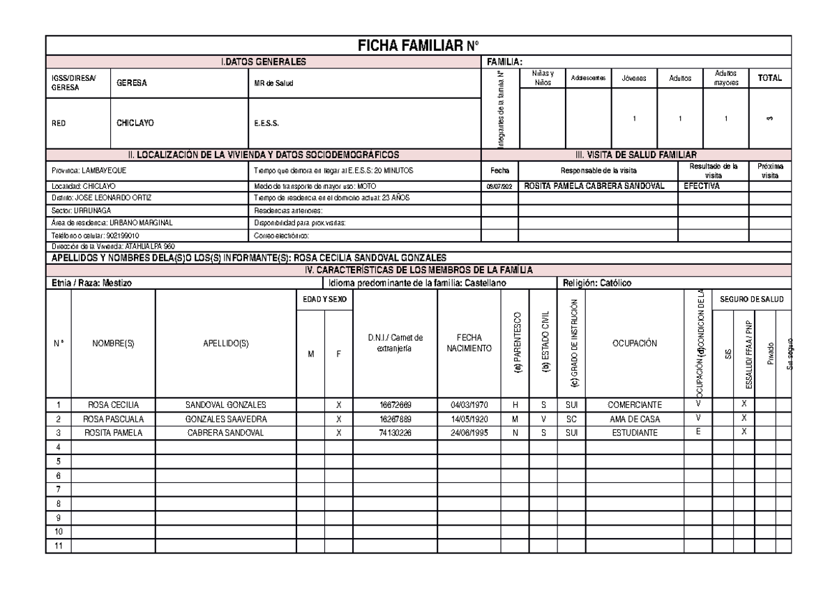 Ficha Familiar 08 07 Rosita Pamela - FICHA FAMILIAR N° I GENERALES ...
