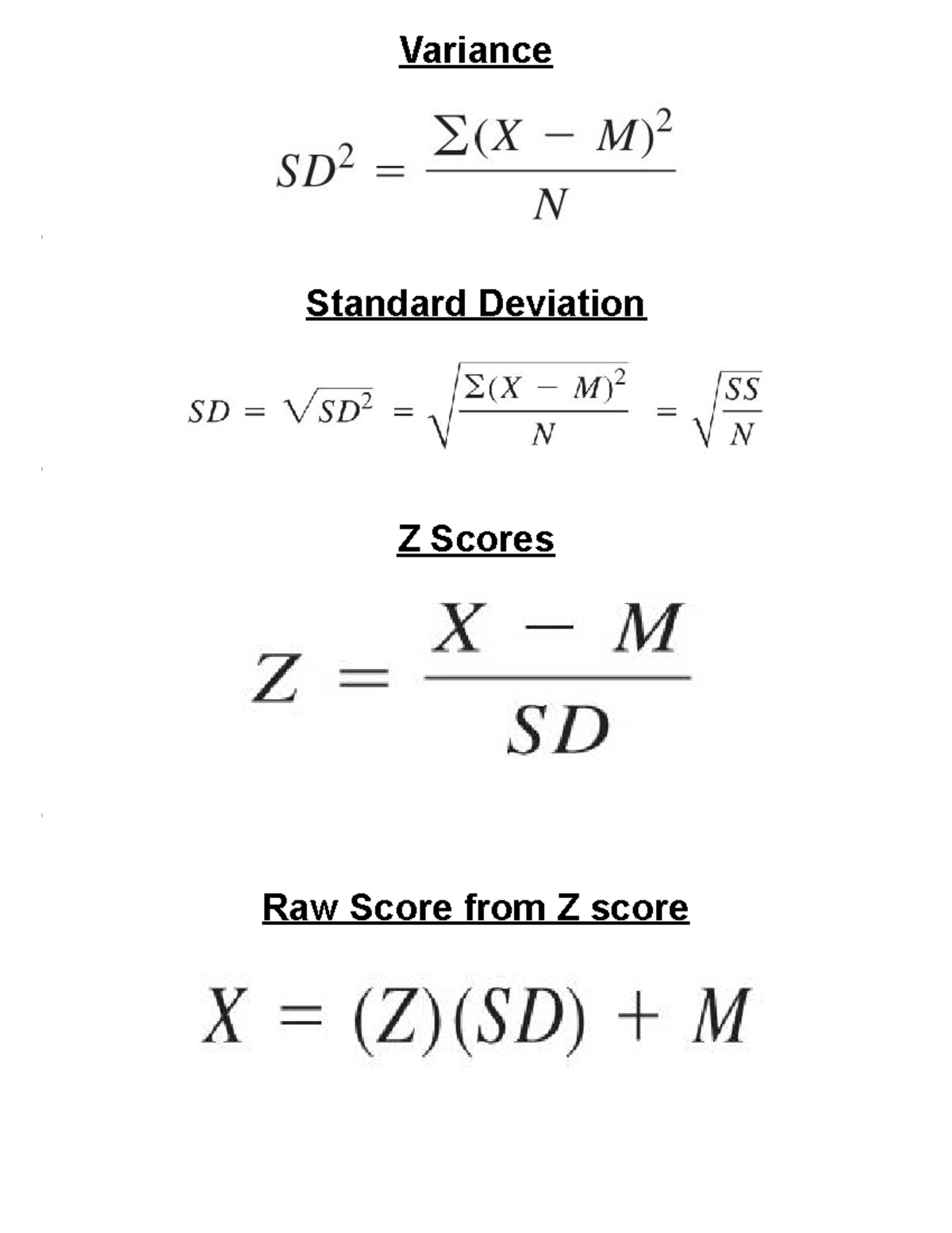 Exam 1 Study Guide - Variance Standard Deviation Z Scores Raw Score ...