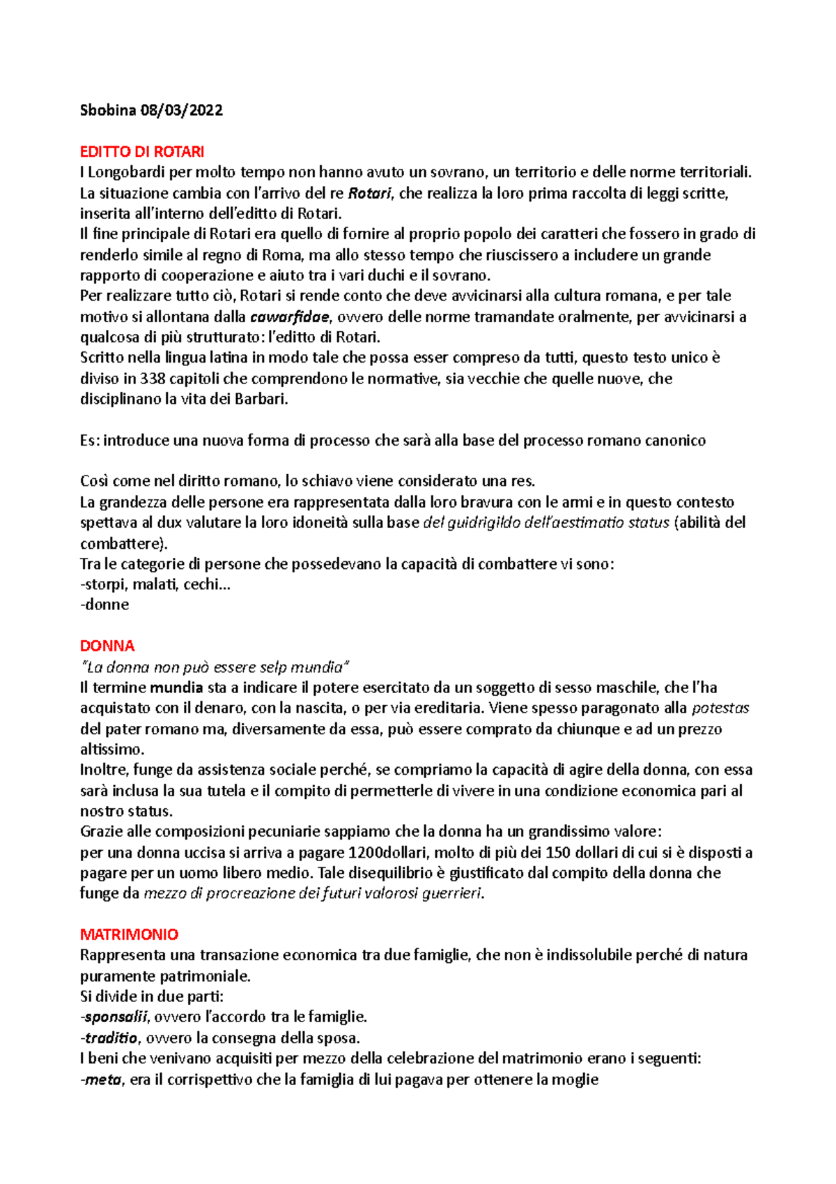 Editto di rotari, diritto medievale - Sbobina 08/03/ EDITTO DI ROTARI I ...