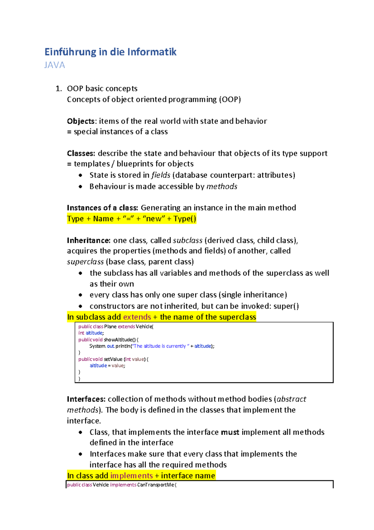 Java Zusammenfassung - Summary of everything we learned about Java ...