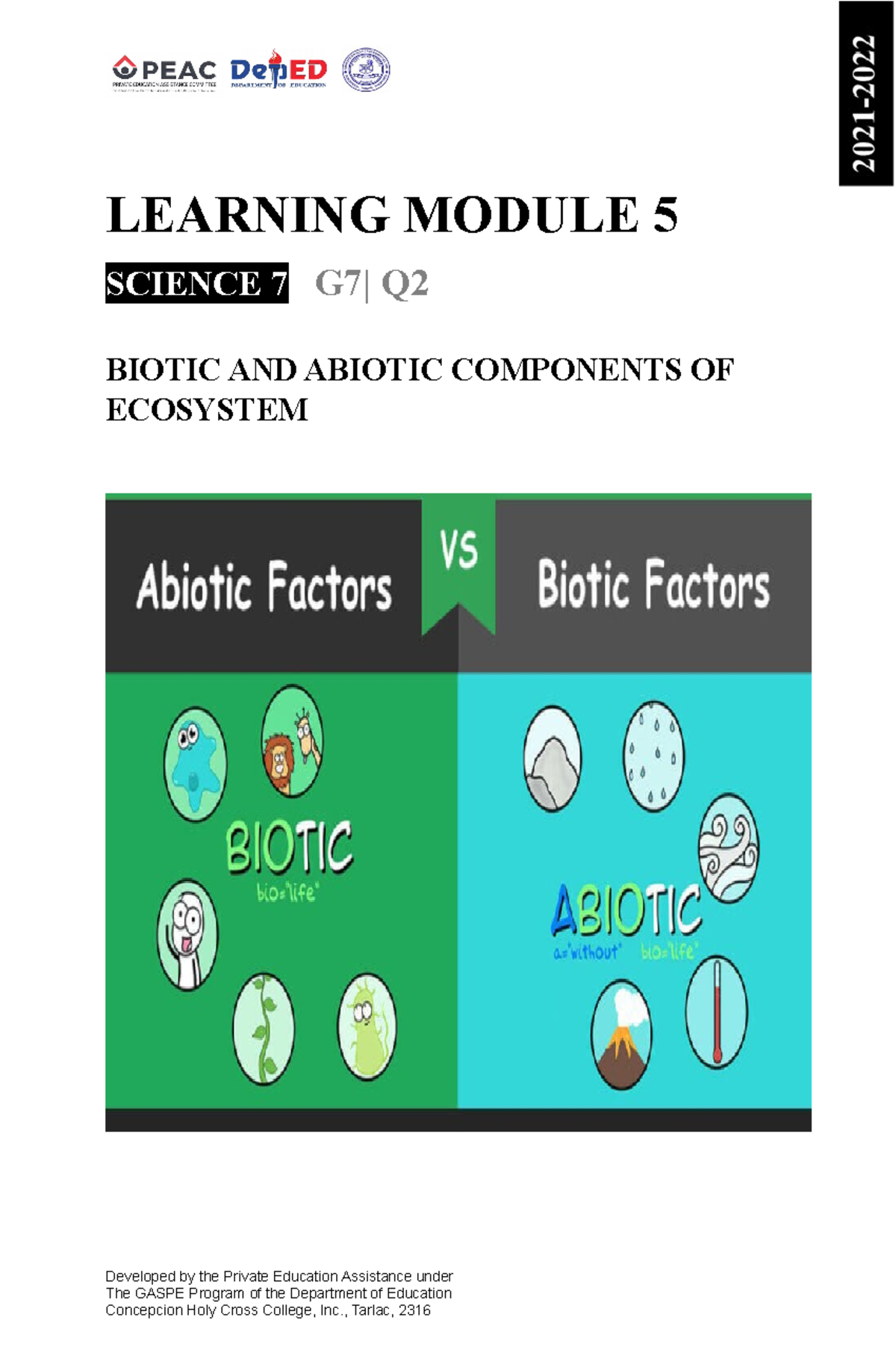 Science 7 Module 5 Q2 - lecture - LEARNING MODULE 5 SCIENCE 7 G7| Q BIOTIC AND ABIOTIC ...