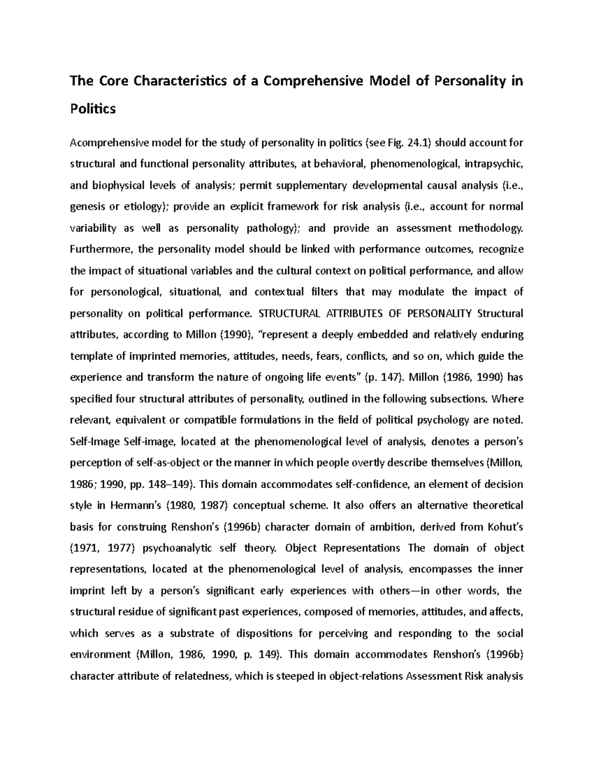 The Core Characteristics of a Comprehensive Model of Personality in ...