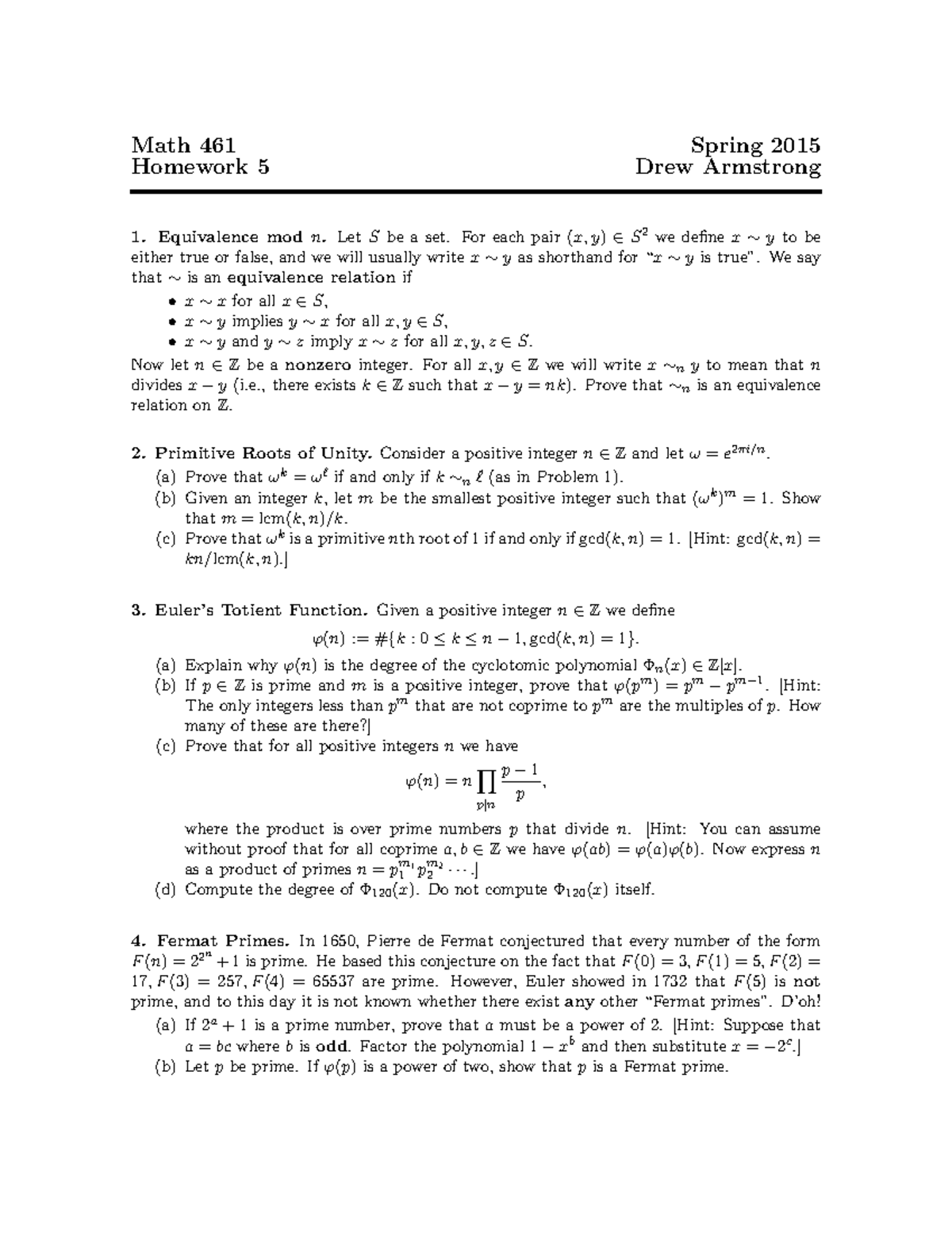 Spring 15 hw 5 - homework - Math 461 Spring 2015 Homework 5 Drew ...