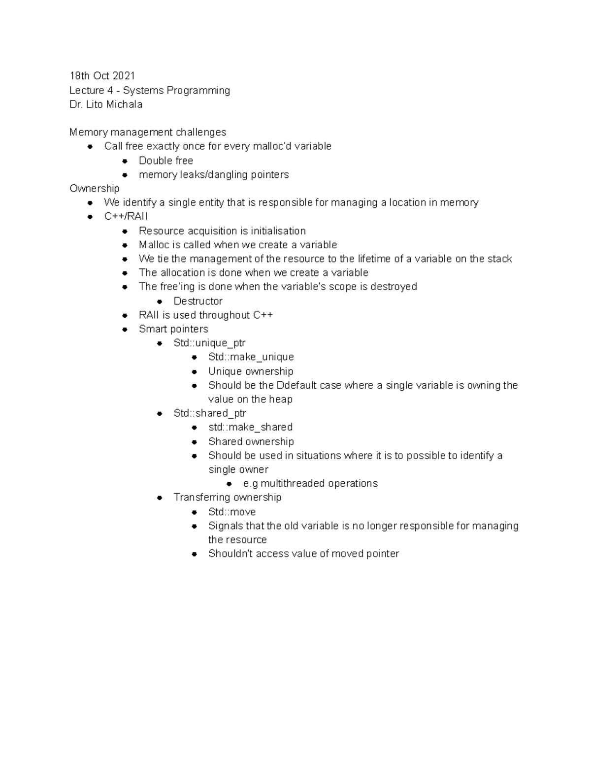 Systems Programming Lecture 4 18th Oct 2021 18th Oct 2021 Lecture 4 Systems Programming Dr