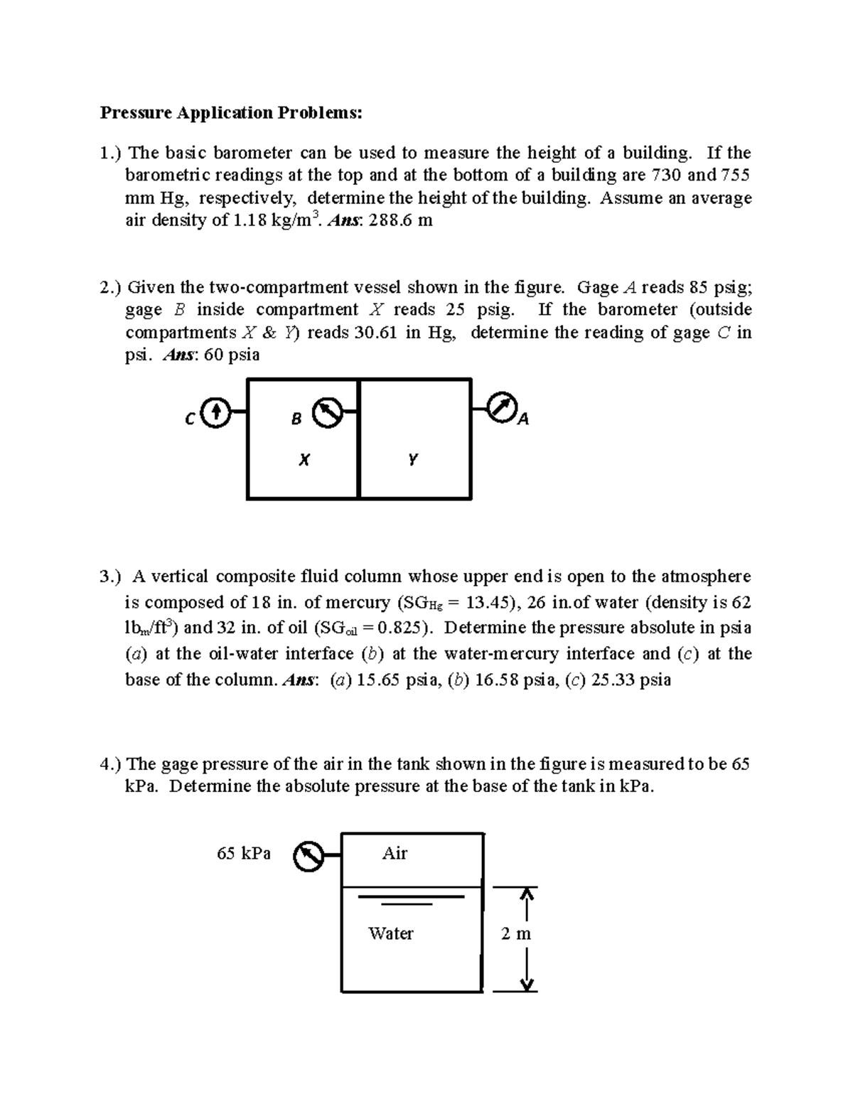 Pressure-Application-Problems - Pressure Application Problems: 1.) The ...