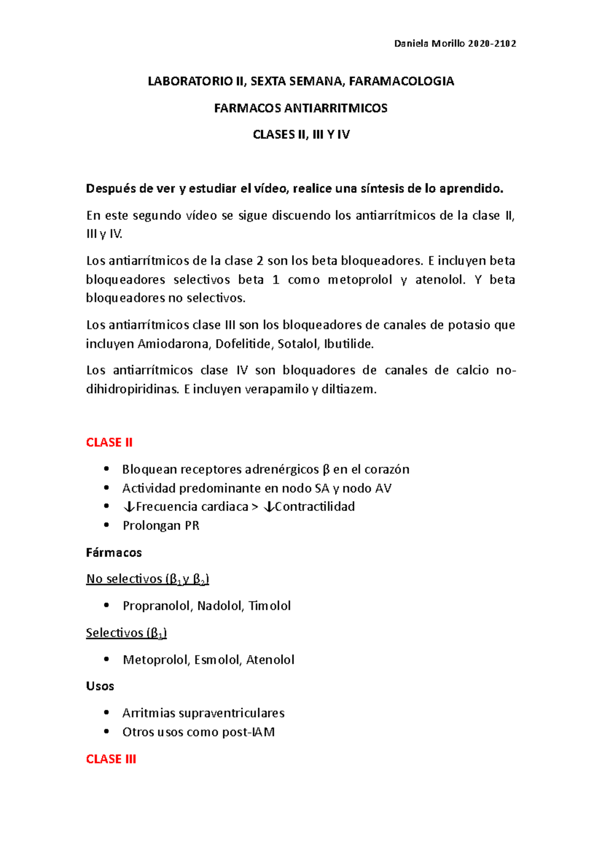 Laboratorio II 6 semana farmacologia - Daniela Morillo 2020 ...