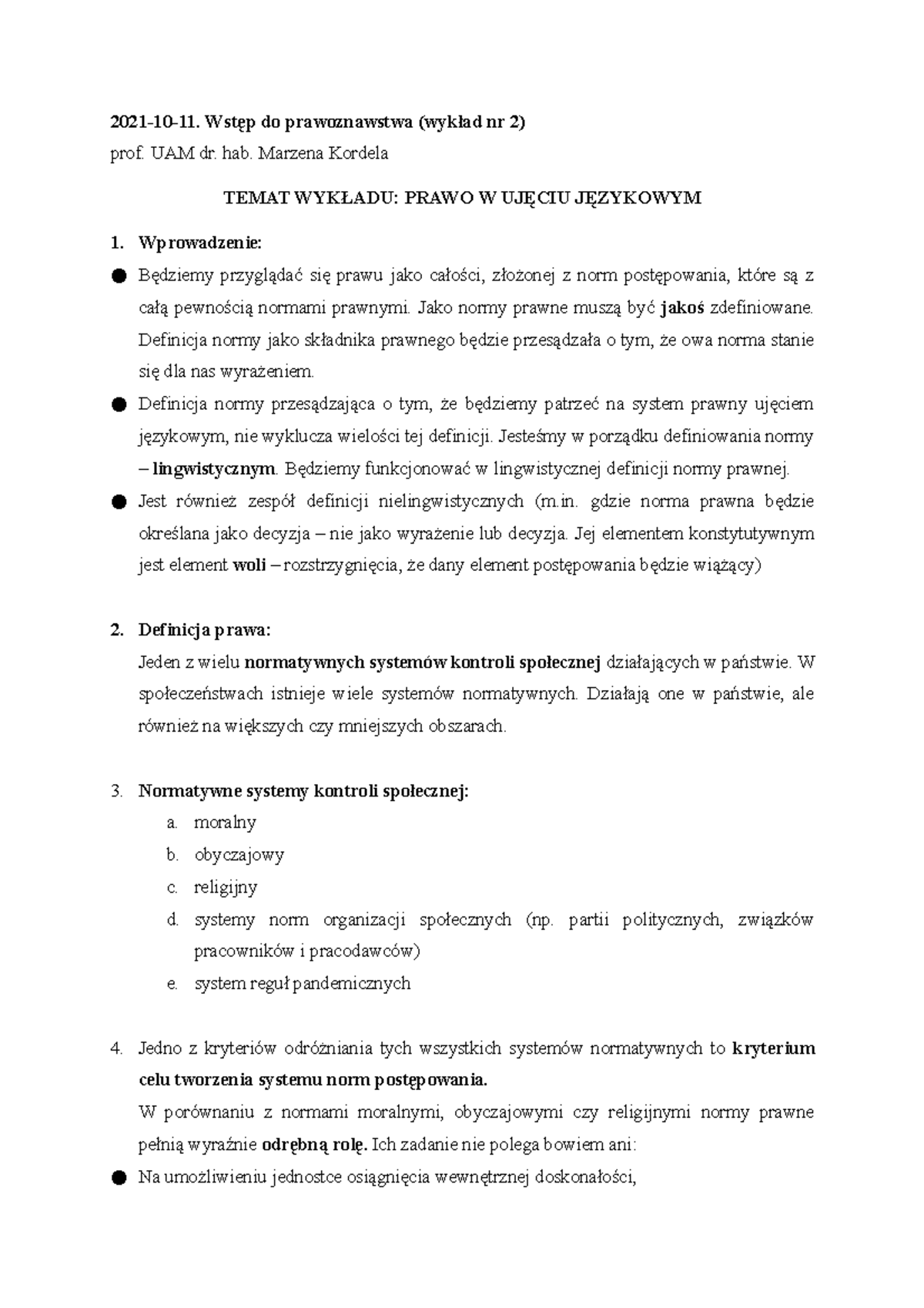 Wyk Prawoznawstwo-2 brakujący w poprzednim pliku - 2021-10-11. Wstęp do prawoznawstwa (wykład nr ...