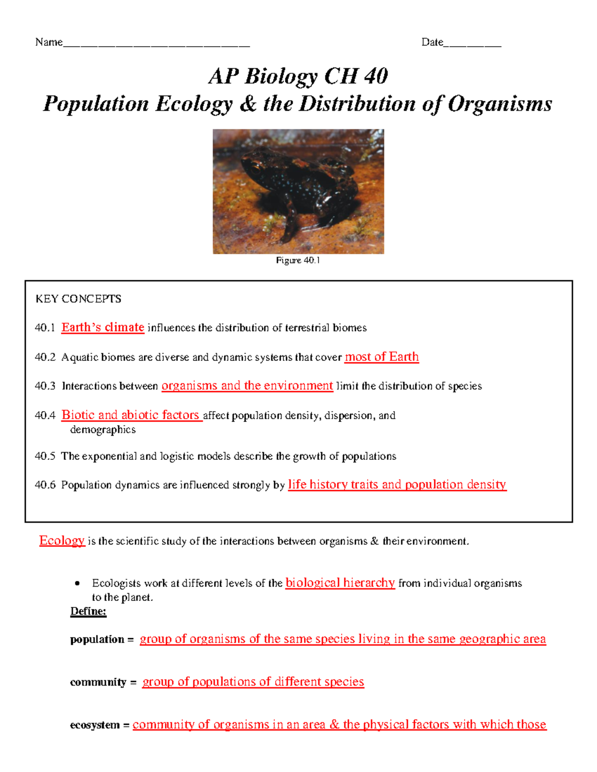 AP Biology Ch 40 Population Ecology KEY Name