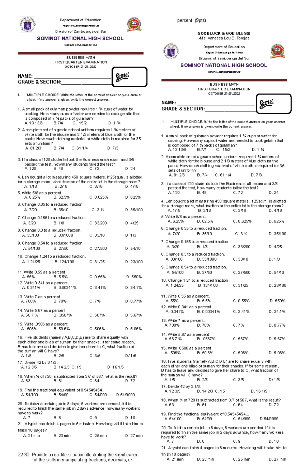 Business MATH_2023 - Department of Education Region IX-Zamboanga ...