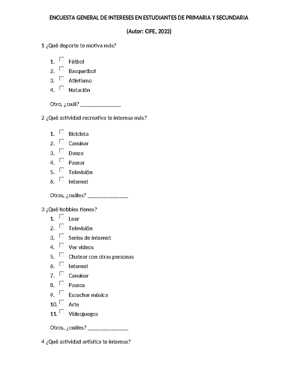 Encuesta General DE Intereses EN Estudiantes DE Primaria Y Secundaria ...