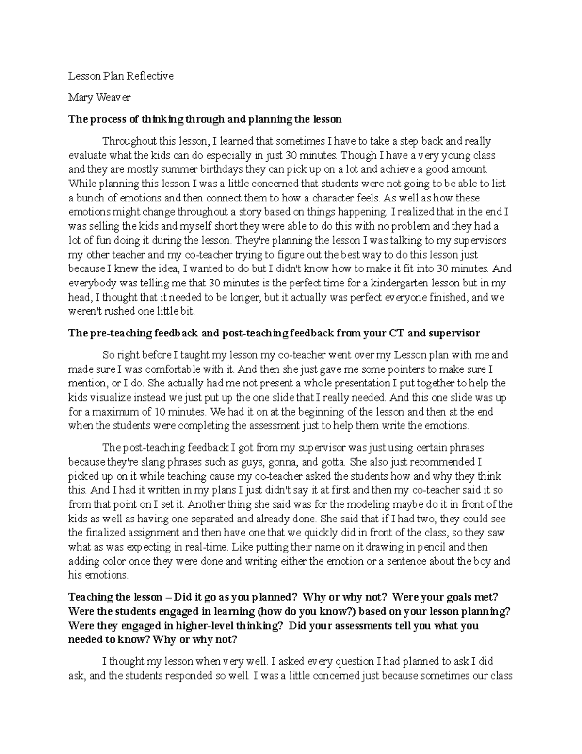 Lesson Plan Reflection Lesson Plan Reflective Mary Weaver The Process lesson-plan-reflection-lesson-plan-reflective-mary-weaver-the-process