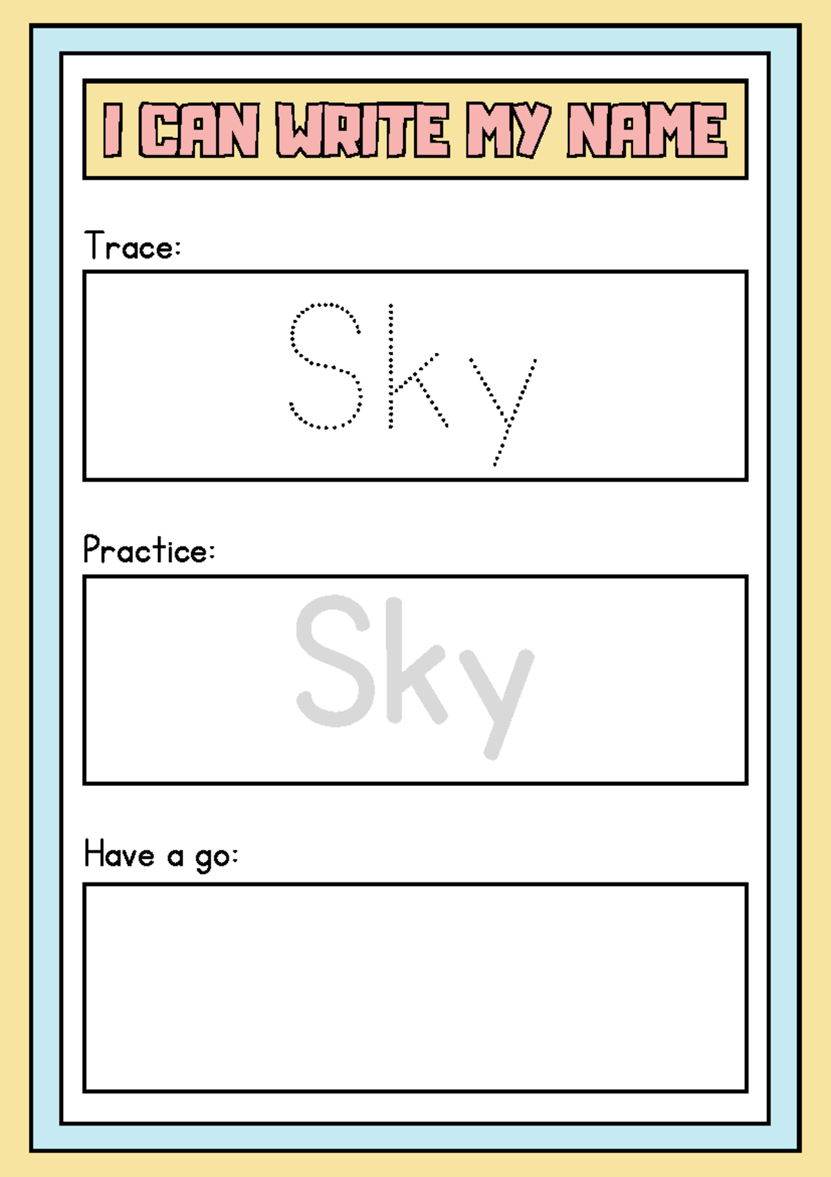 I Can Write My Name English Worksheet in Colorful Simple Style ...