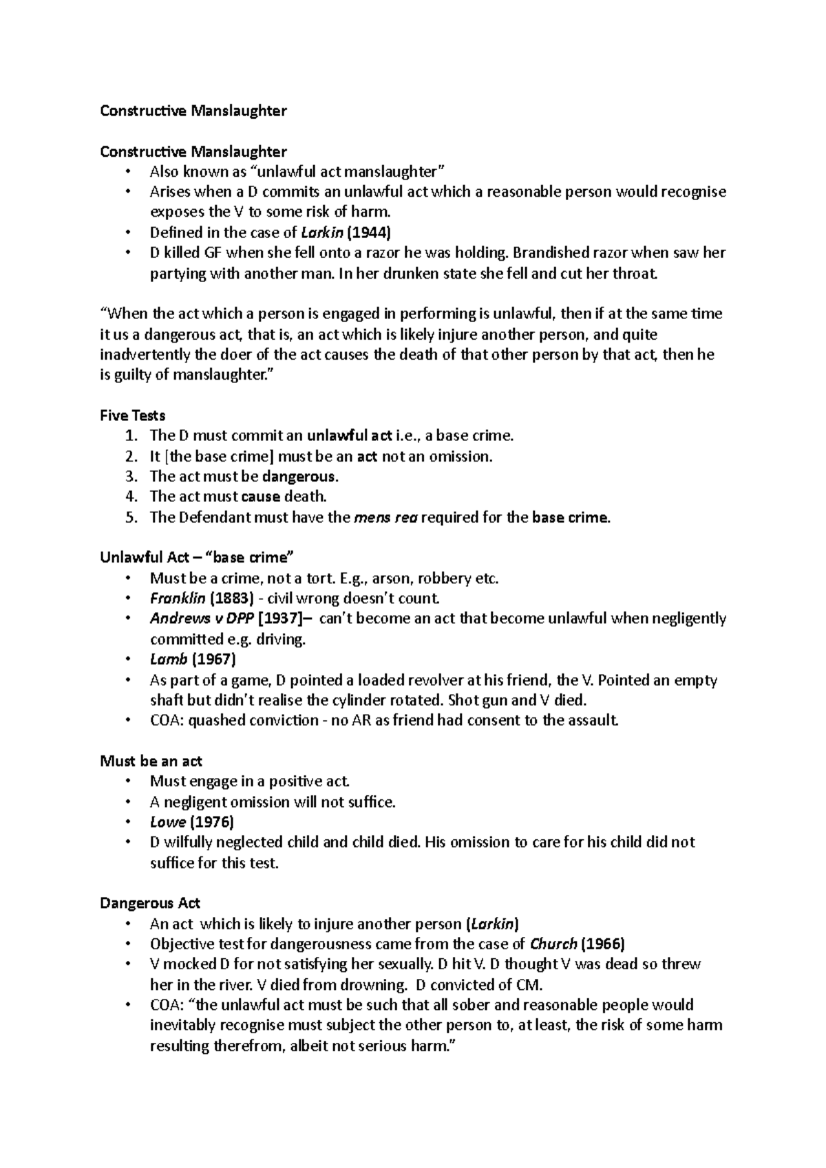 Constructive Manslaughter Constructive Manslaughter Constructive