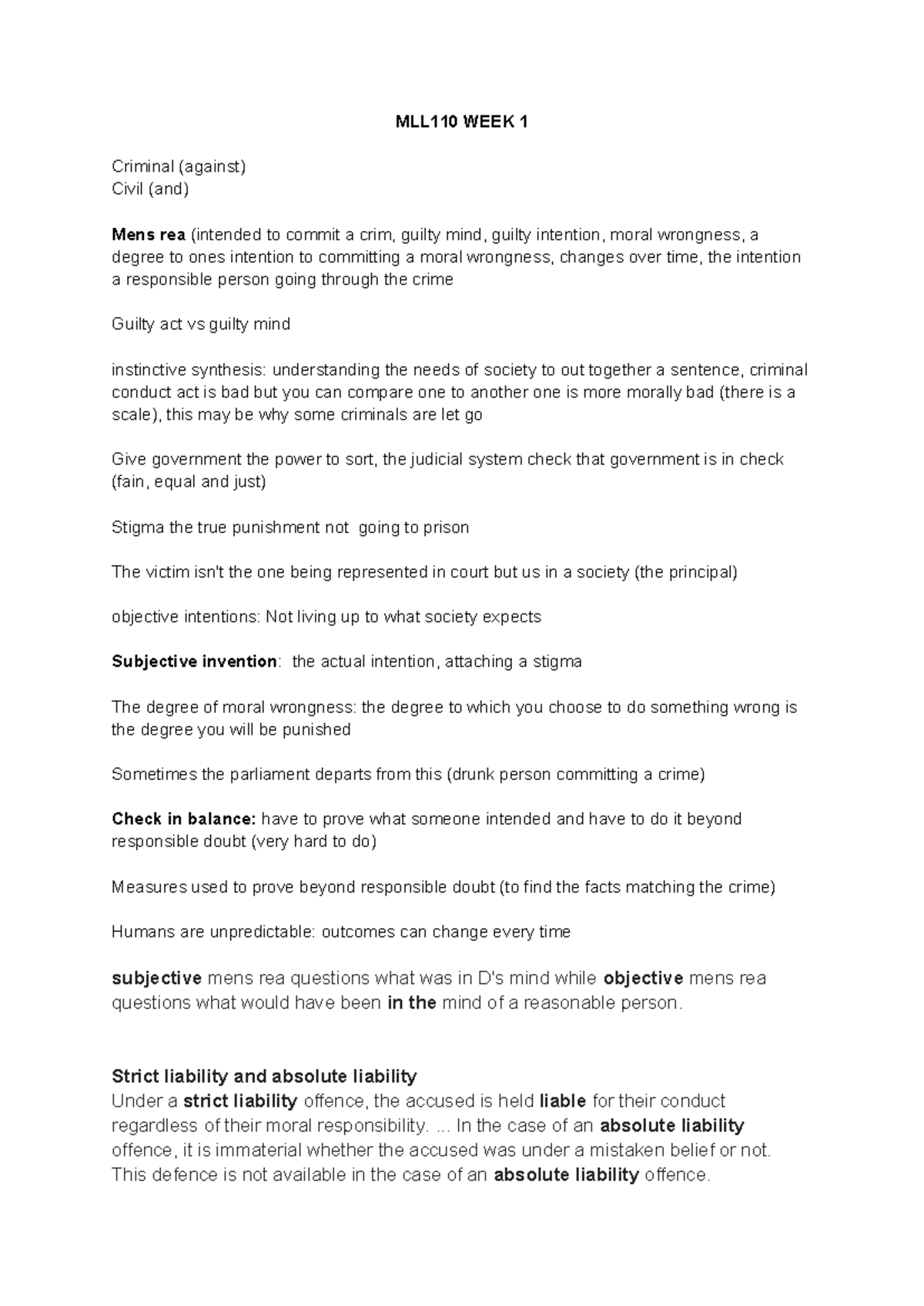 Week 1 notes - week 1 content summarised - MLL110 WEEK 1 Criminal ...