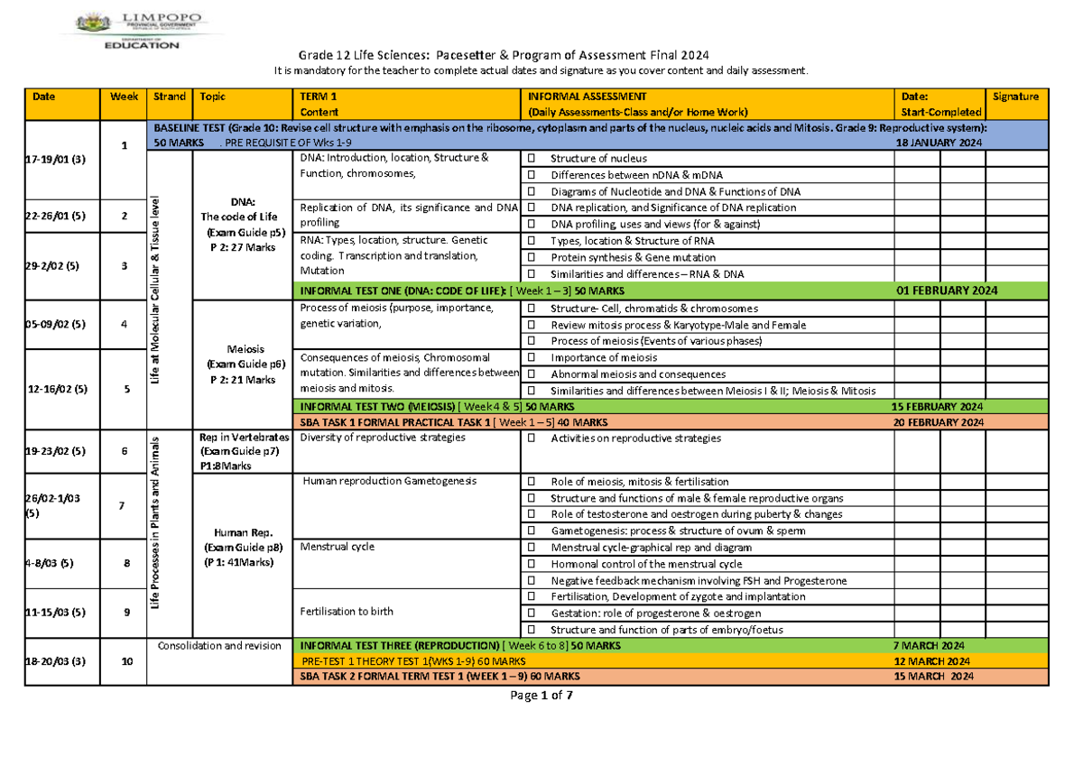 Limpopo Province LFSC Gr12 Pacesetter Final 2024 - It is mandatory for ...