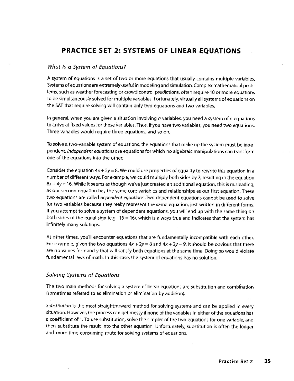 Copy of CW systems of linear eq - PRACTICE SET 2: SYSTEMS OF LINEAR EQUATIONS What Is a System ...