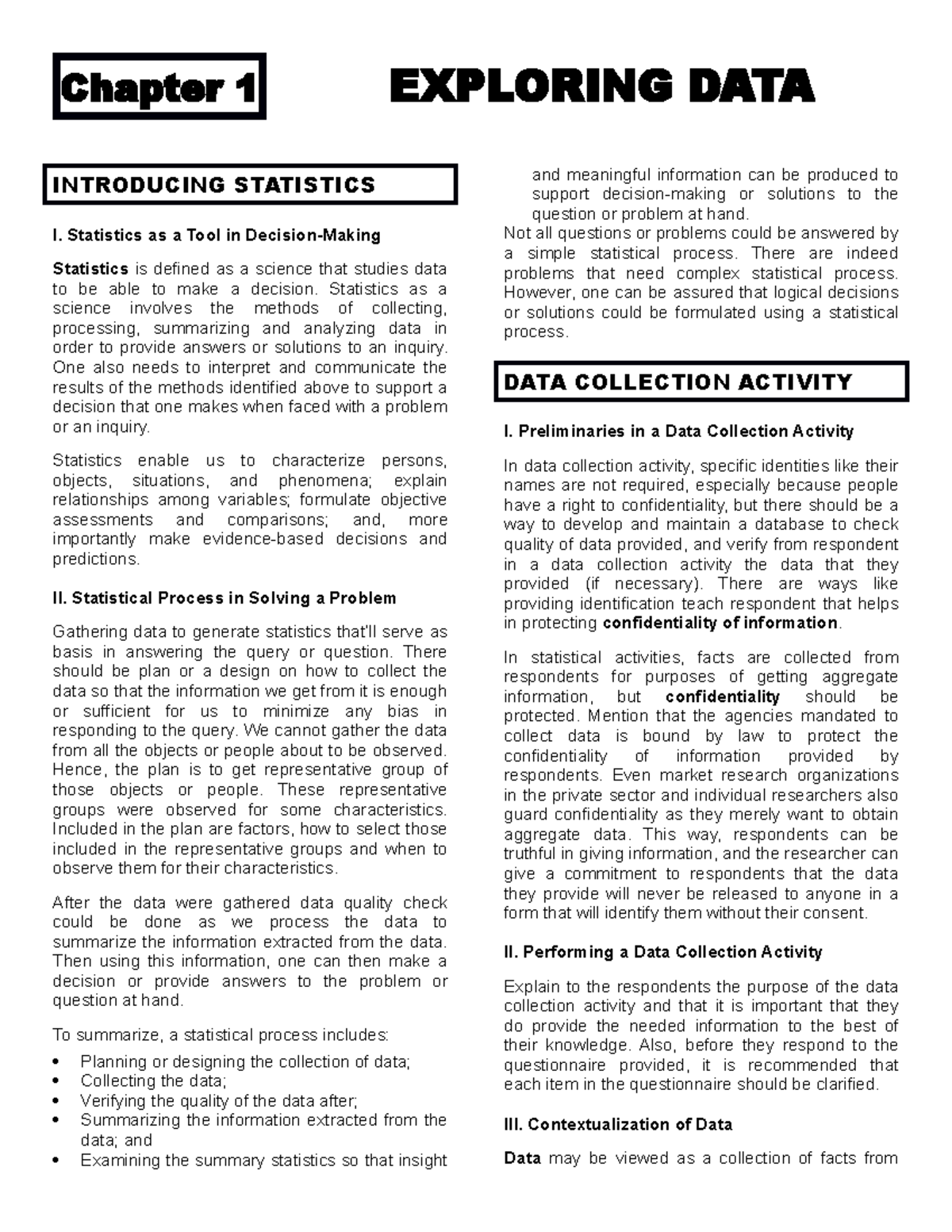 Statistics and Probability (Summary Notes) - Elementary Statistics and ...
