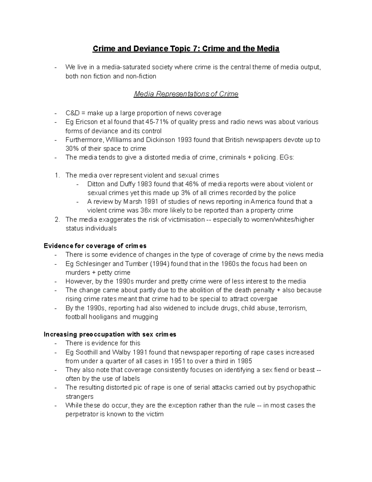 Crime and Deviance Topic 7 Crime and the Media - EGs: The media over ...
