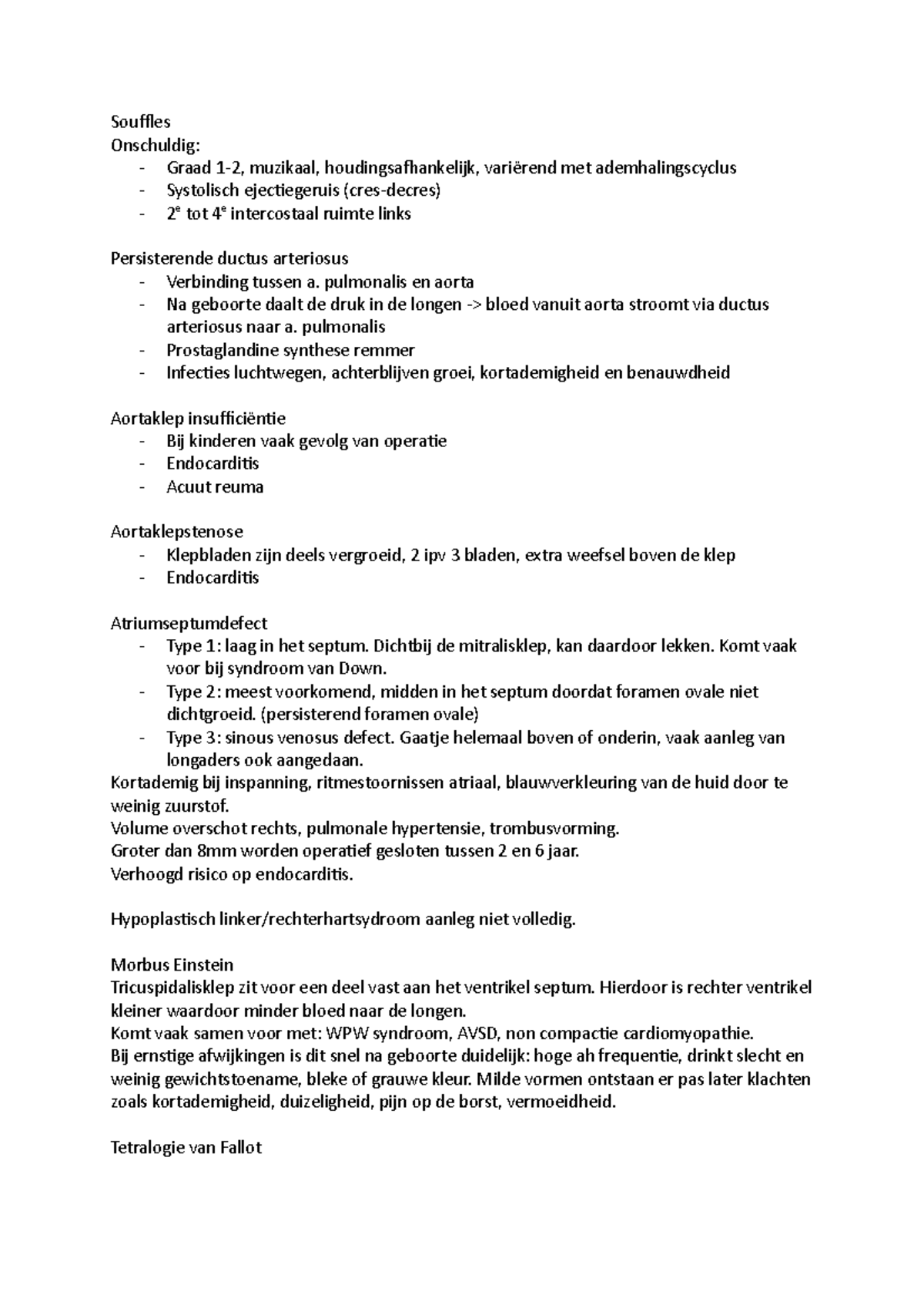 Samenvatting kindercardiologie - Souffles Onschuldig: - Graad 1-2 ...