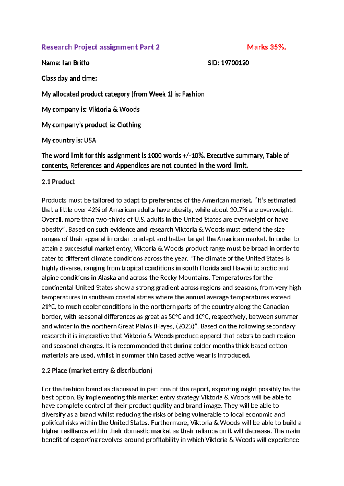 Research Project Part 2 - Research Project assignment Part 2 Marks 35% ...