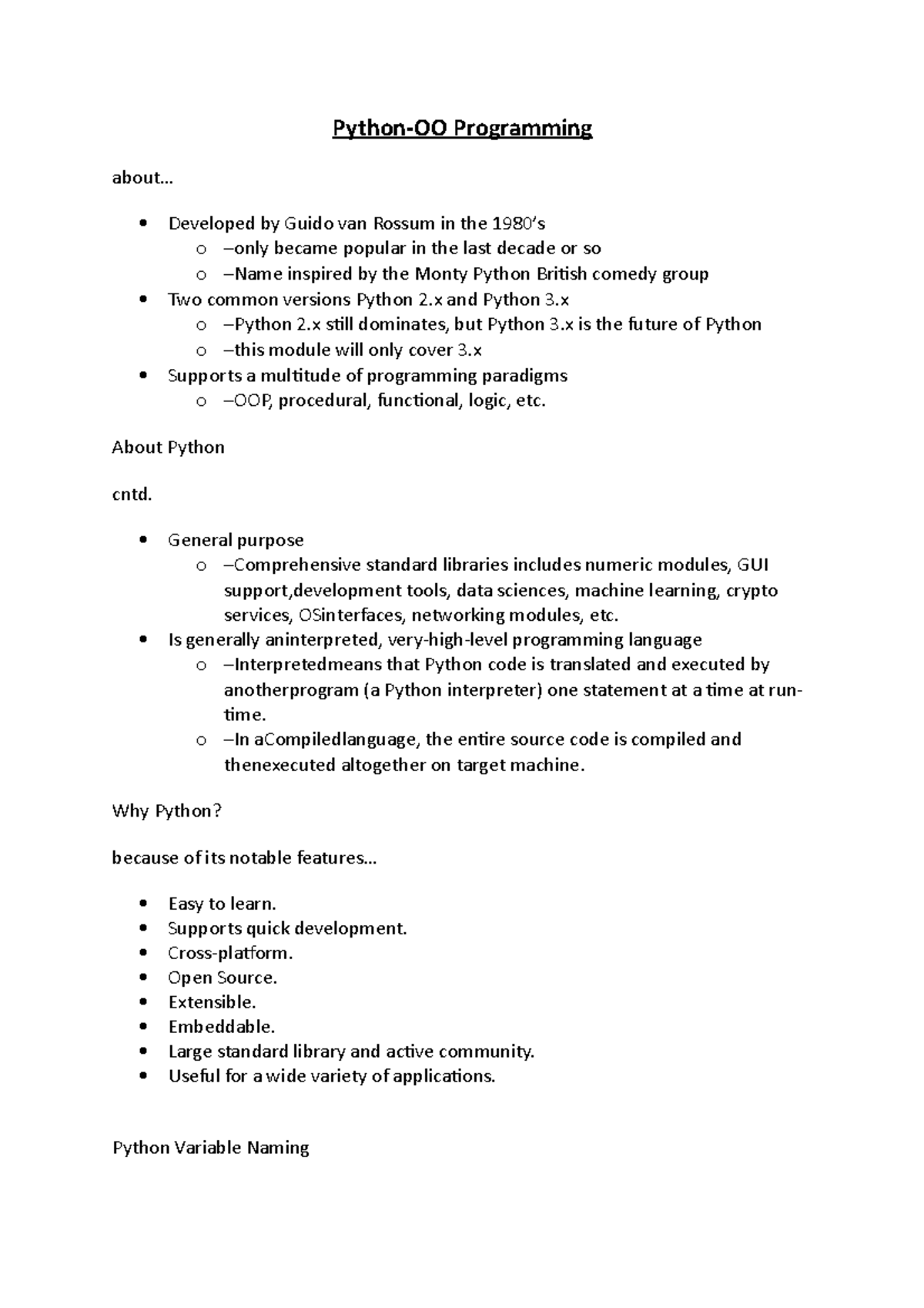 Python - Python-OO Programming about... Developed by Guido van Rossum ...