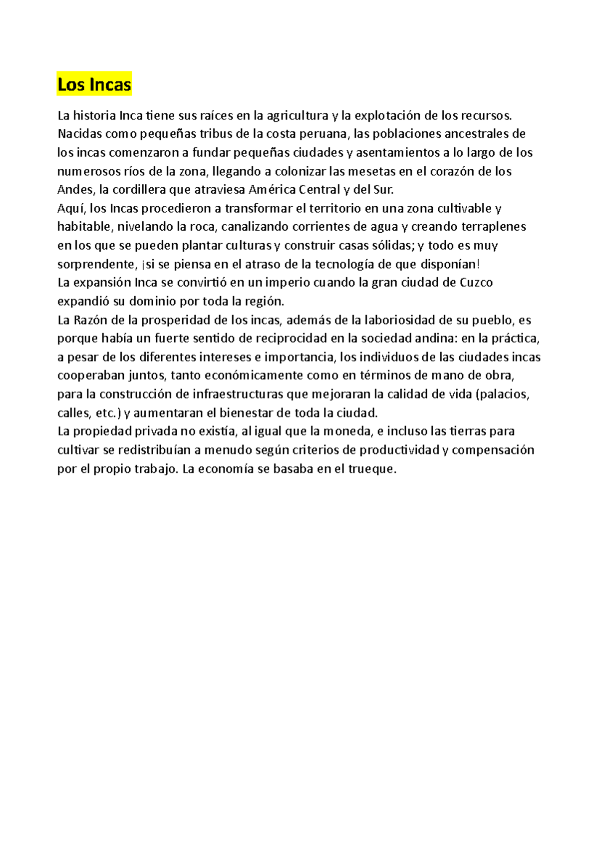 Los Incas - Los Incas La historia Inca tiene sus raíces en la ...