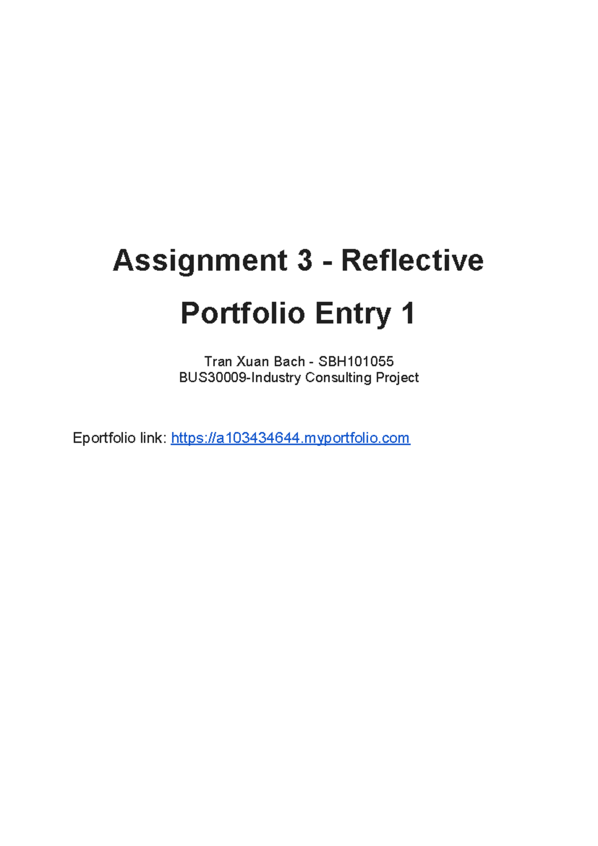 Reflective Portfolio Entry 1 - Assignment 3 - Reflective Portfolio ...