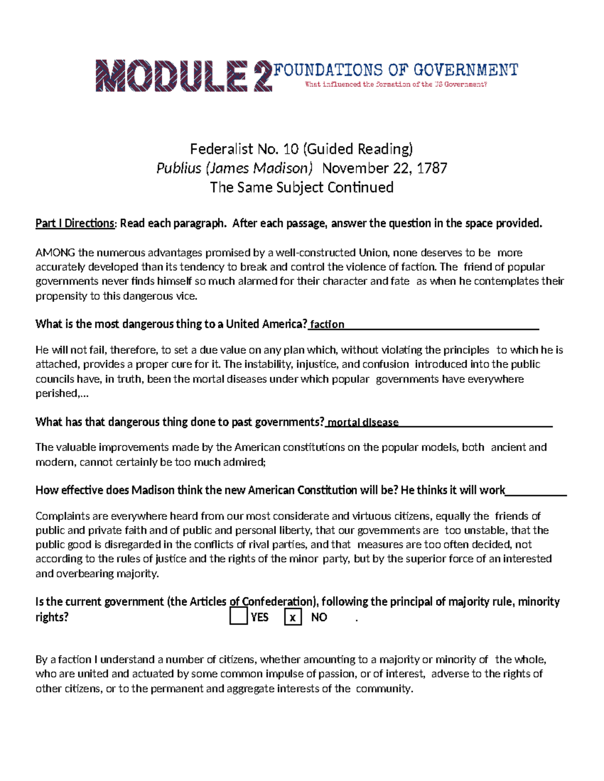 A2.04.1Federalist-10 Guided Reading - Federalist No. 10 (Guided Reading ...
