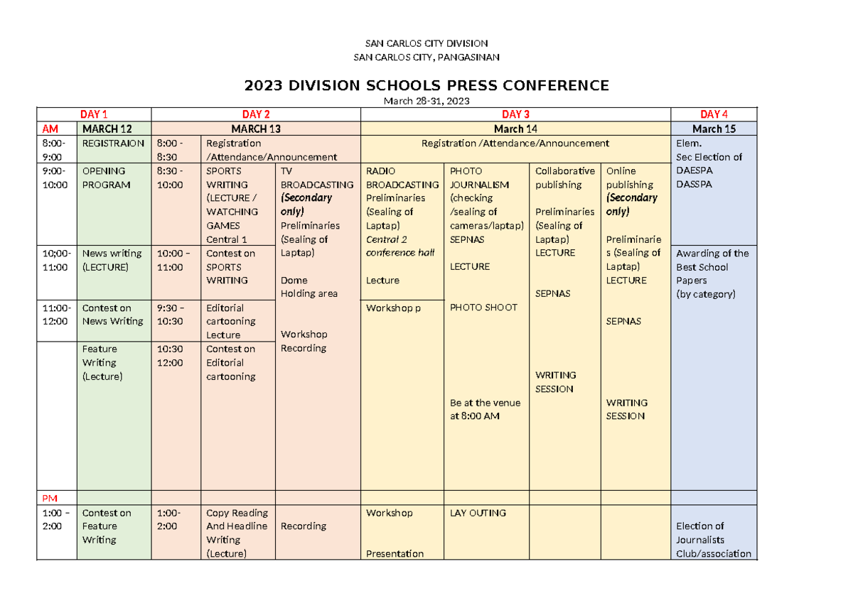 DSPC 2023 Scheule OF Activities revised - SAN CARLOS CITY DIVISION SAN ...