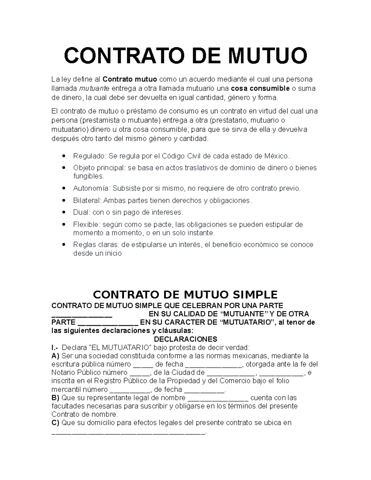 Contrato DE Mutuo - actividad - CONTRATO DE MUTUO La ley define al ...