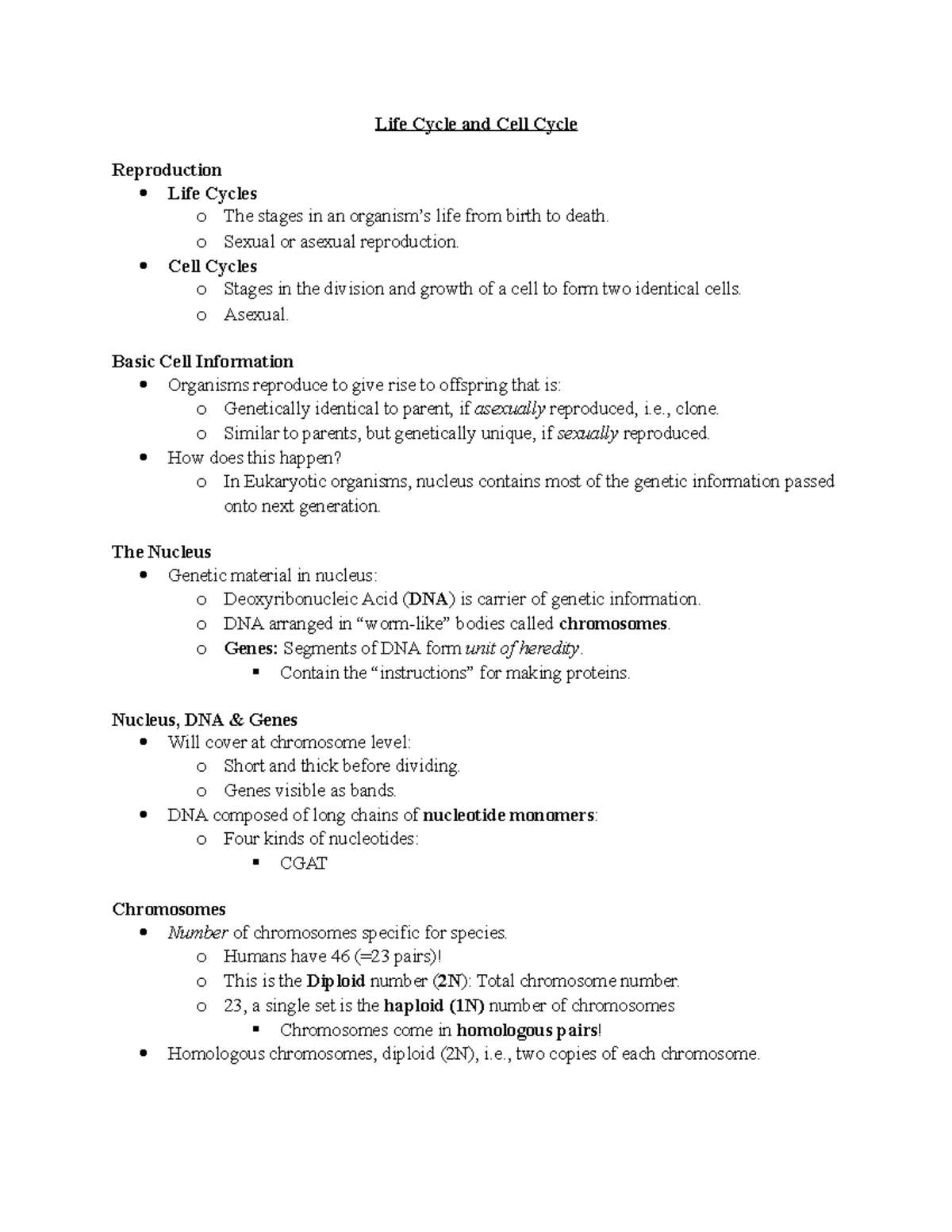 Life Cycle and Cell Cycle - Life Cycle and Cell Cycle Reproduction Life ...