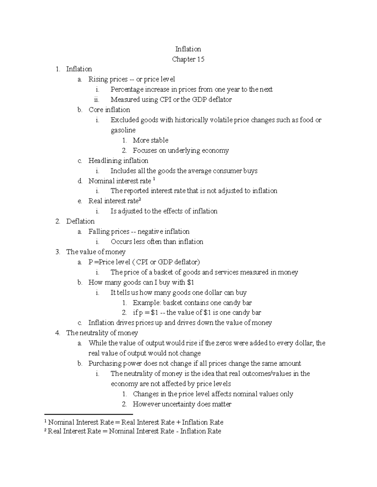 Inflation chapter 15 - Inflation Chapter 15 1. Inflation a. Rising ...
