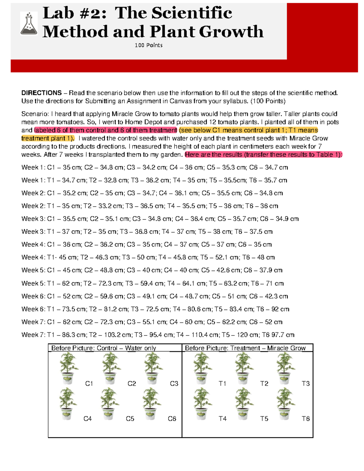 Lab 2 The Scientific Method and Plant Growth - Lab # 2 : The Scientific Method and Plant Growth ...