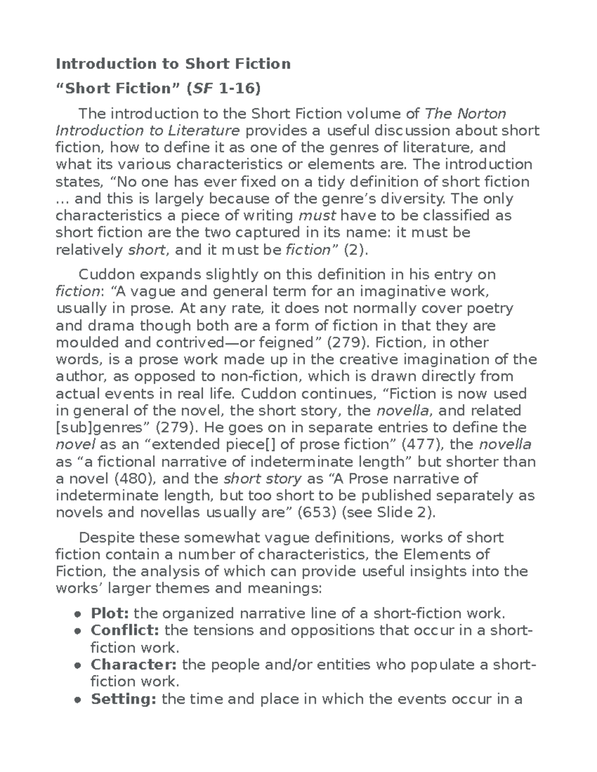 Unit 1.0 Introduction to Short Fiction - Introduction to Short Fiction ...