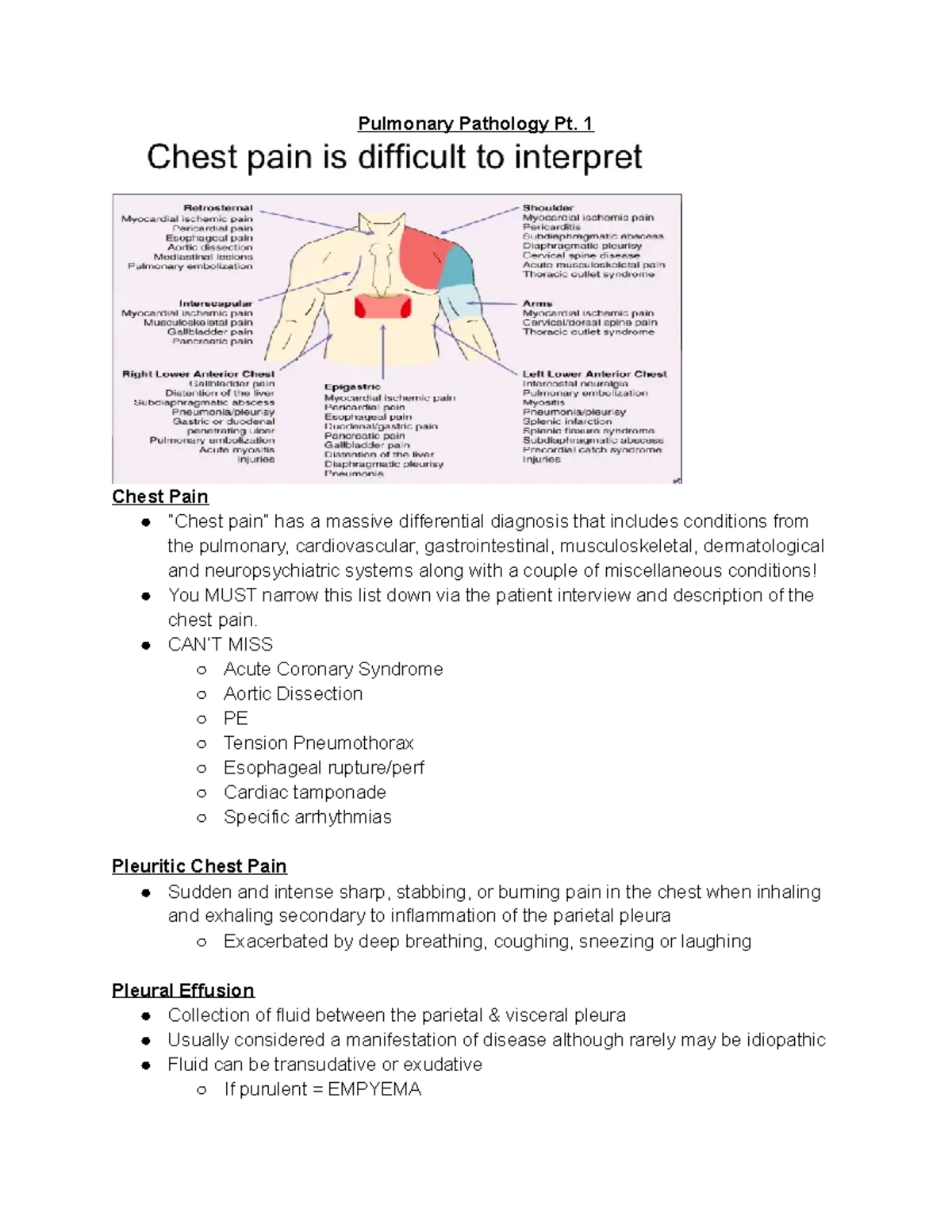 Pulmonary Pathology Part 1 - 1 Chest Pain “Chest pain” has a massive ...