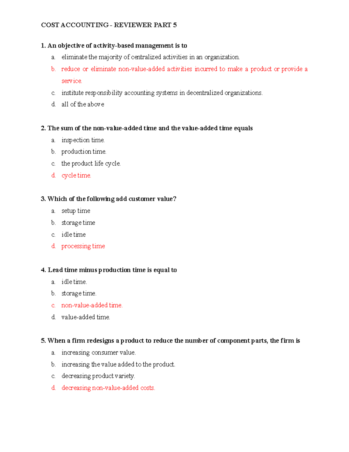 Cost Accounting - Reviewer Part 5 - 1. An objective of activity-based ...