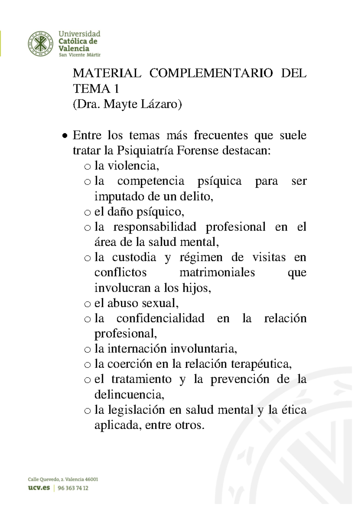 Material Complementario DEL TEMA 1 - MATERIAL COMPLEMENTARIO DEL TEMA 1 (Dra. Mayte Lázaro ...
