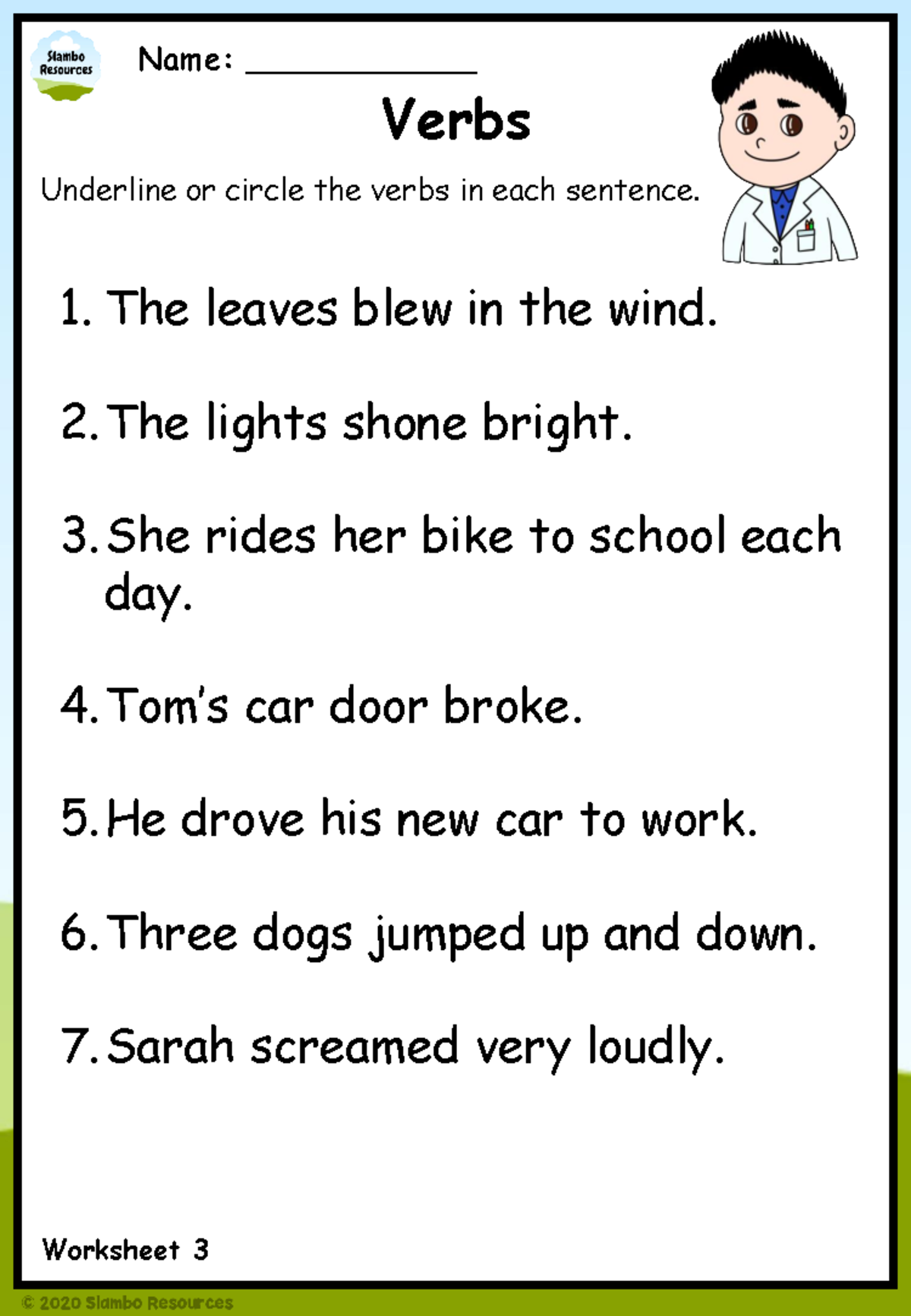 Grade 2 Verbs Worksheet 3 - General Mathematics - Verbs Name ...