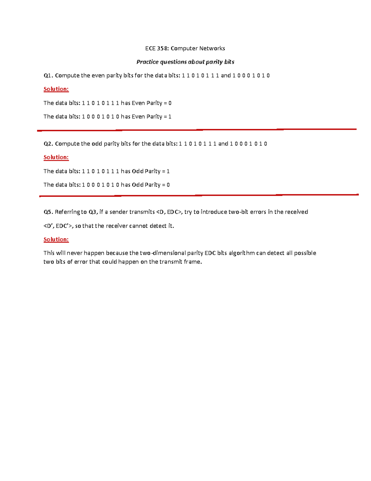 Error Detection Code Problem Set Ece 358 Computer Networks Practice 9004