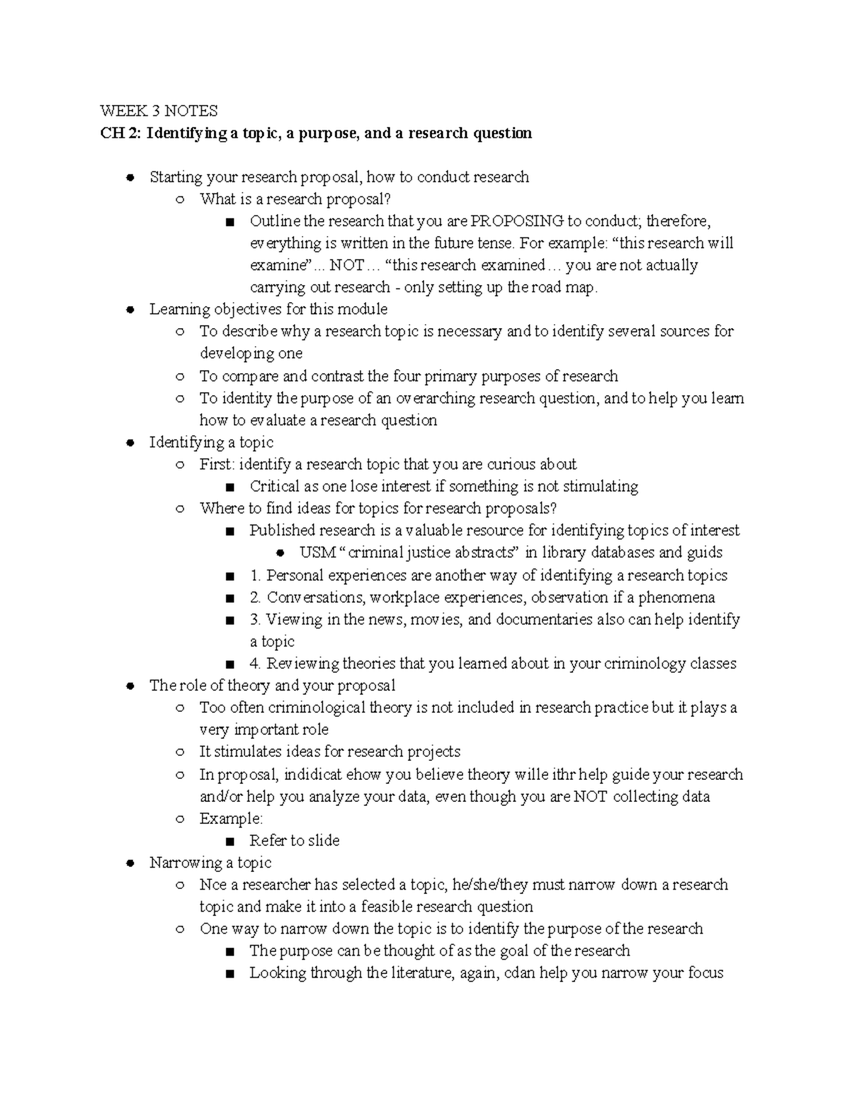 CRM 220- WEEK 3 - identify a topic and research question - WEEK 3 NOTES ...