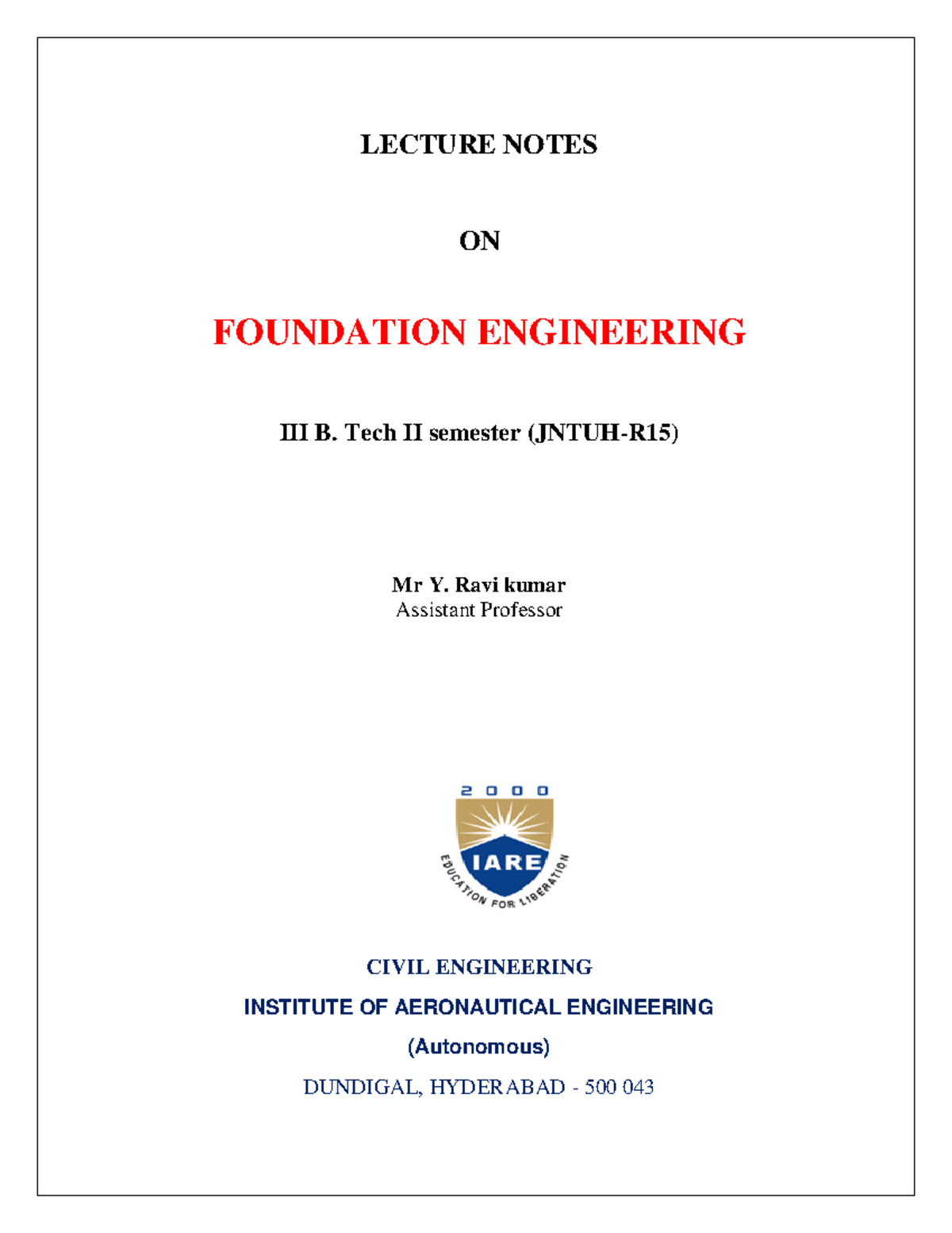 IARE FE Lecture Notes - LECTURE NOTES ON FOUNDATION ENGINEERING III B ...