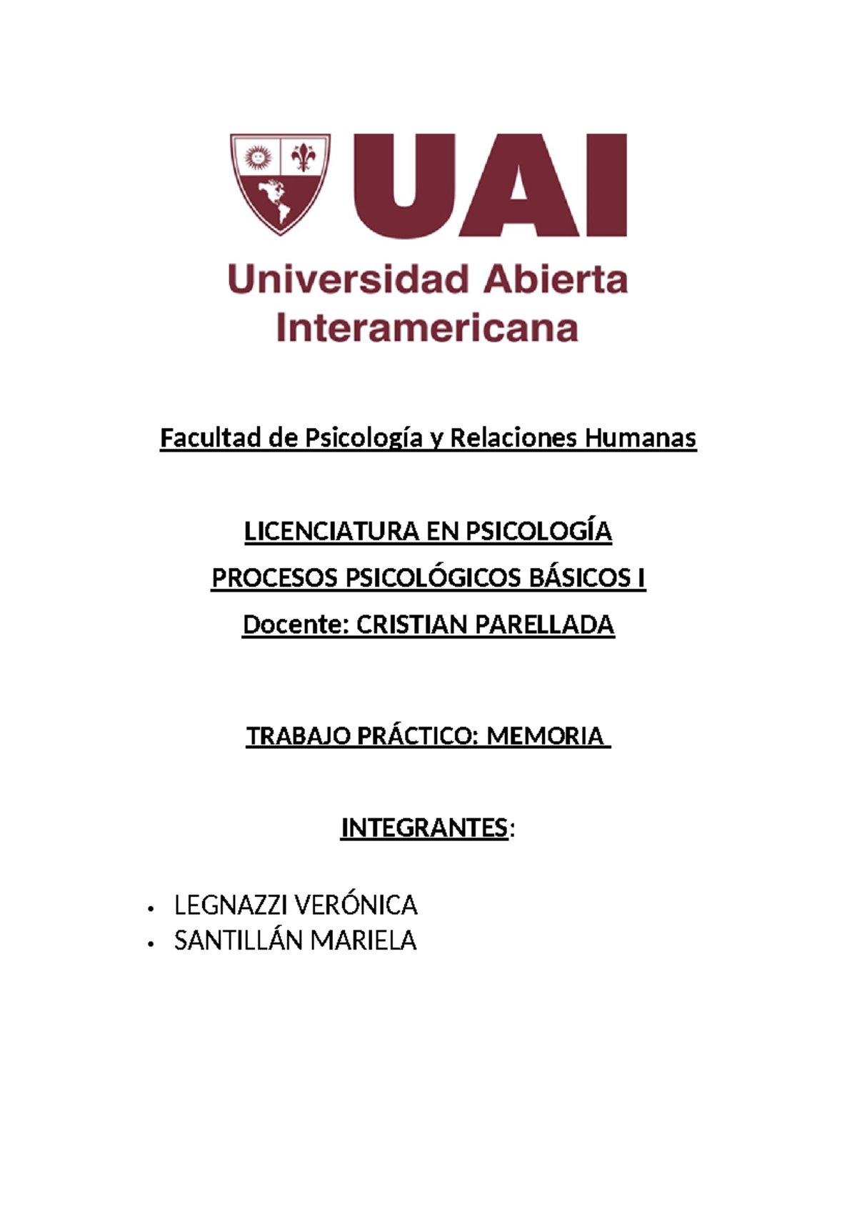 TP N° 2 Procesos II - Procesos Psicológicos Básicos Ii - Facultad de Psicología y Relaciones ...