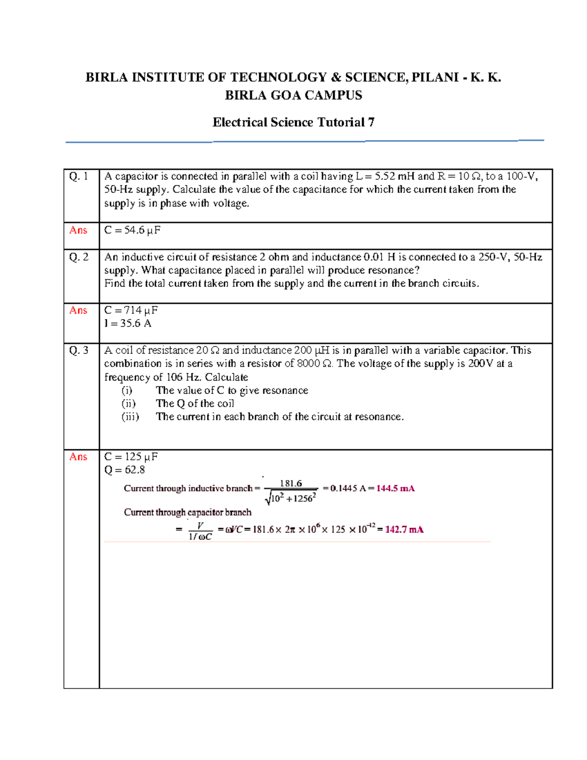 Assignment- 7 - Electrical Sciences - BITS Pilani - Studocu