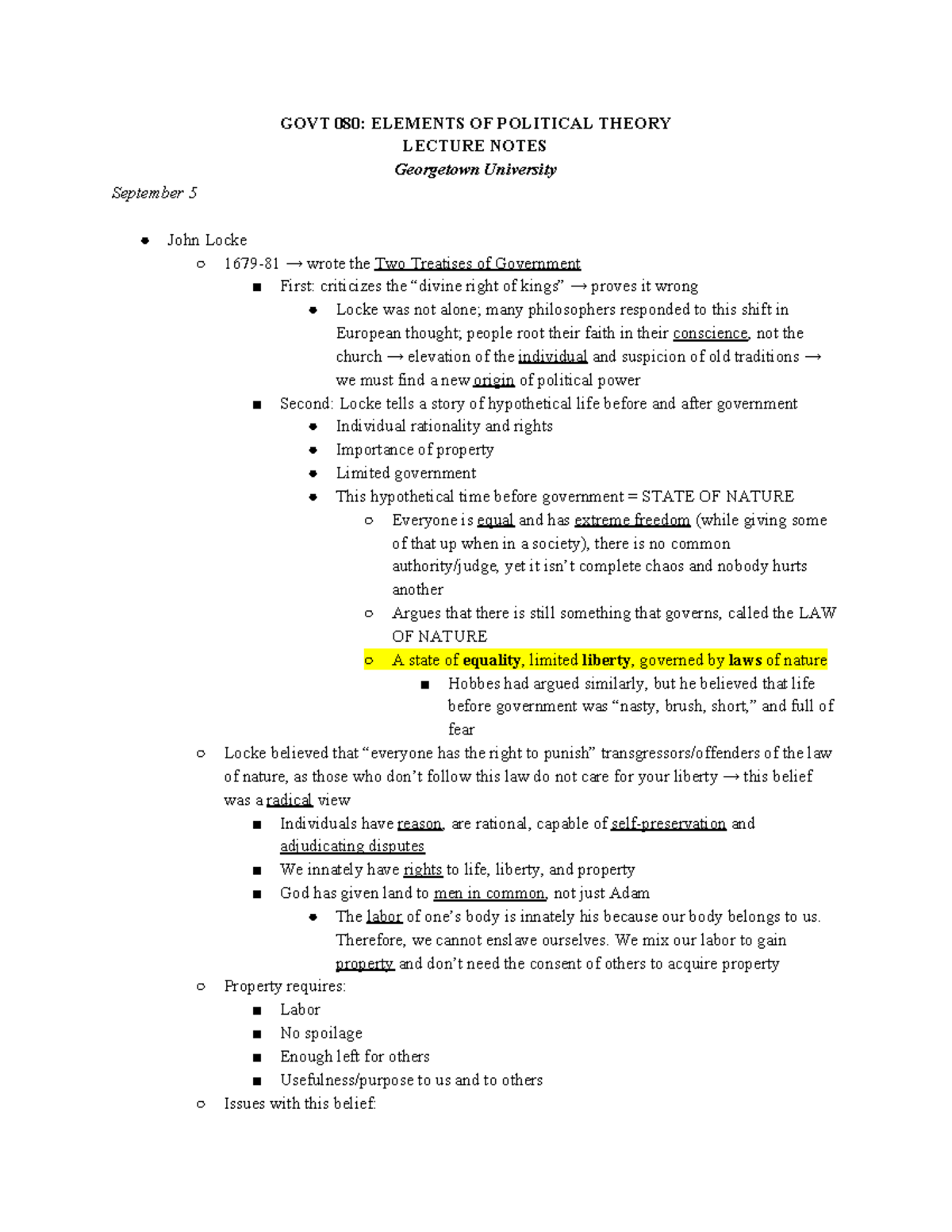 September 9: Elements of Political Theory Lecture Notes - GOVT 080 ...