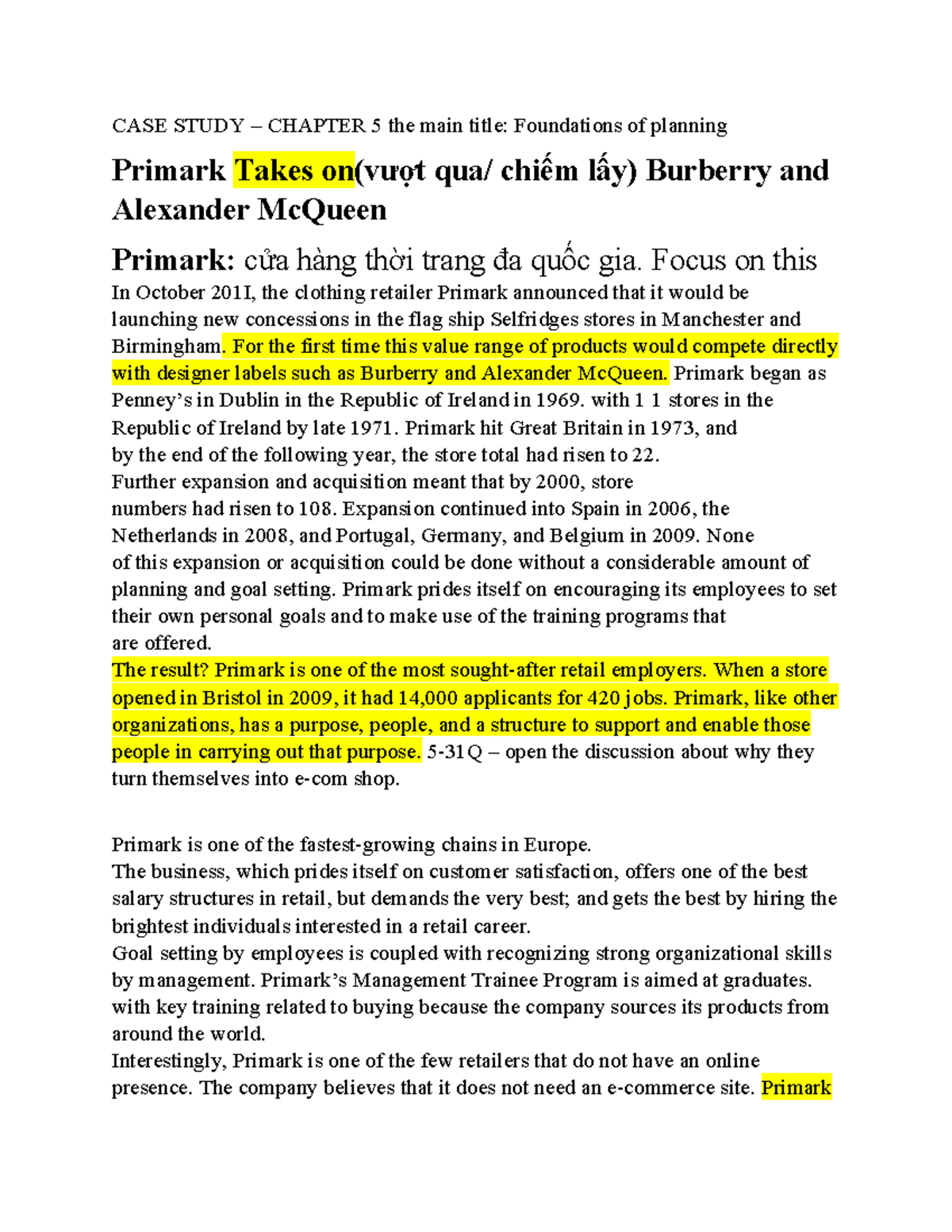 Chapter 5CASE Study Primark - CASE STUDY – CHAPTER 5 the main title ...