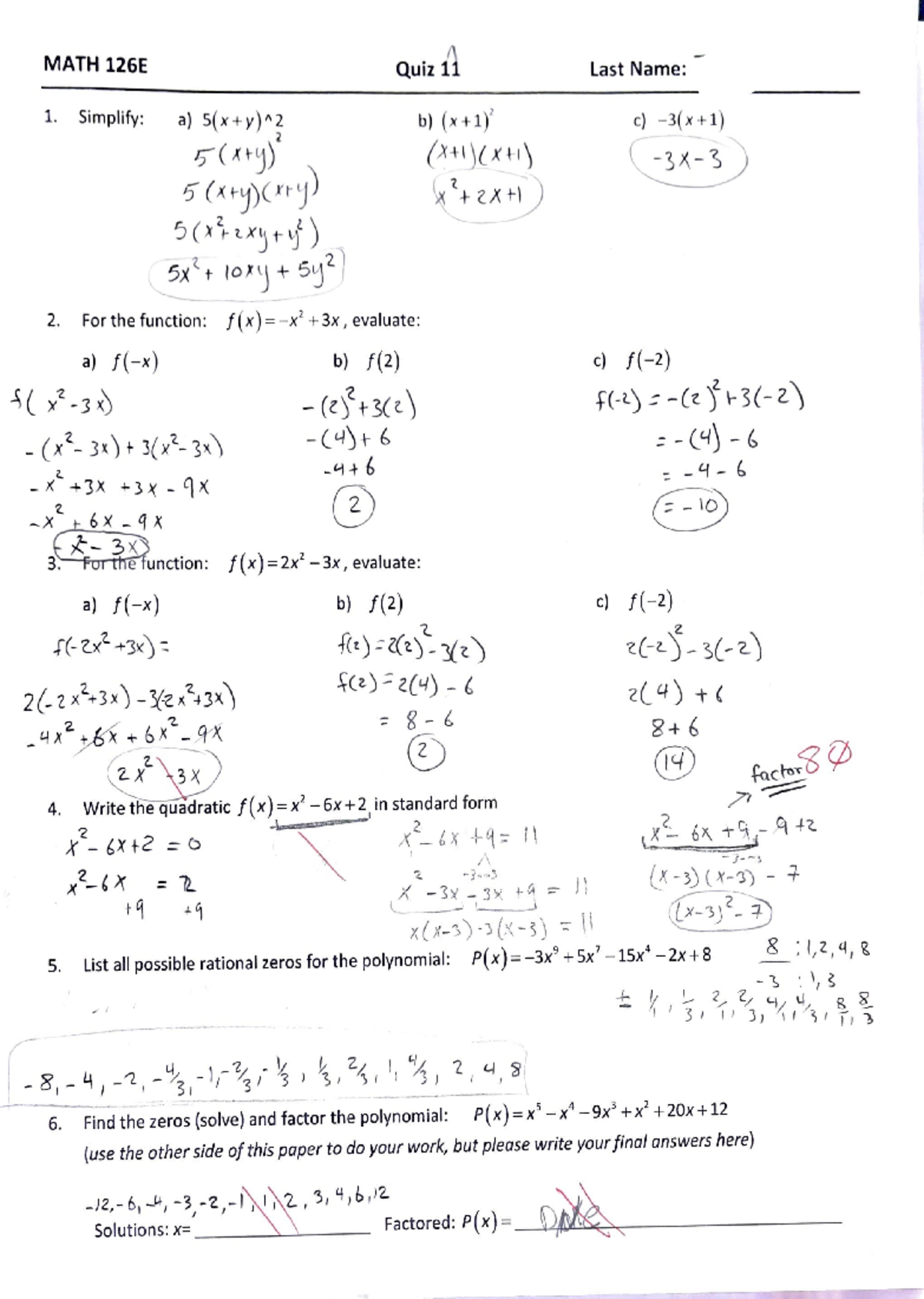 Math 126 quiz 11 - Precalculus I Math 126 quiz - ####### MATH 126E Quiz ...