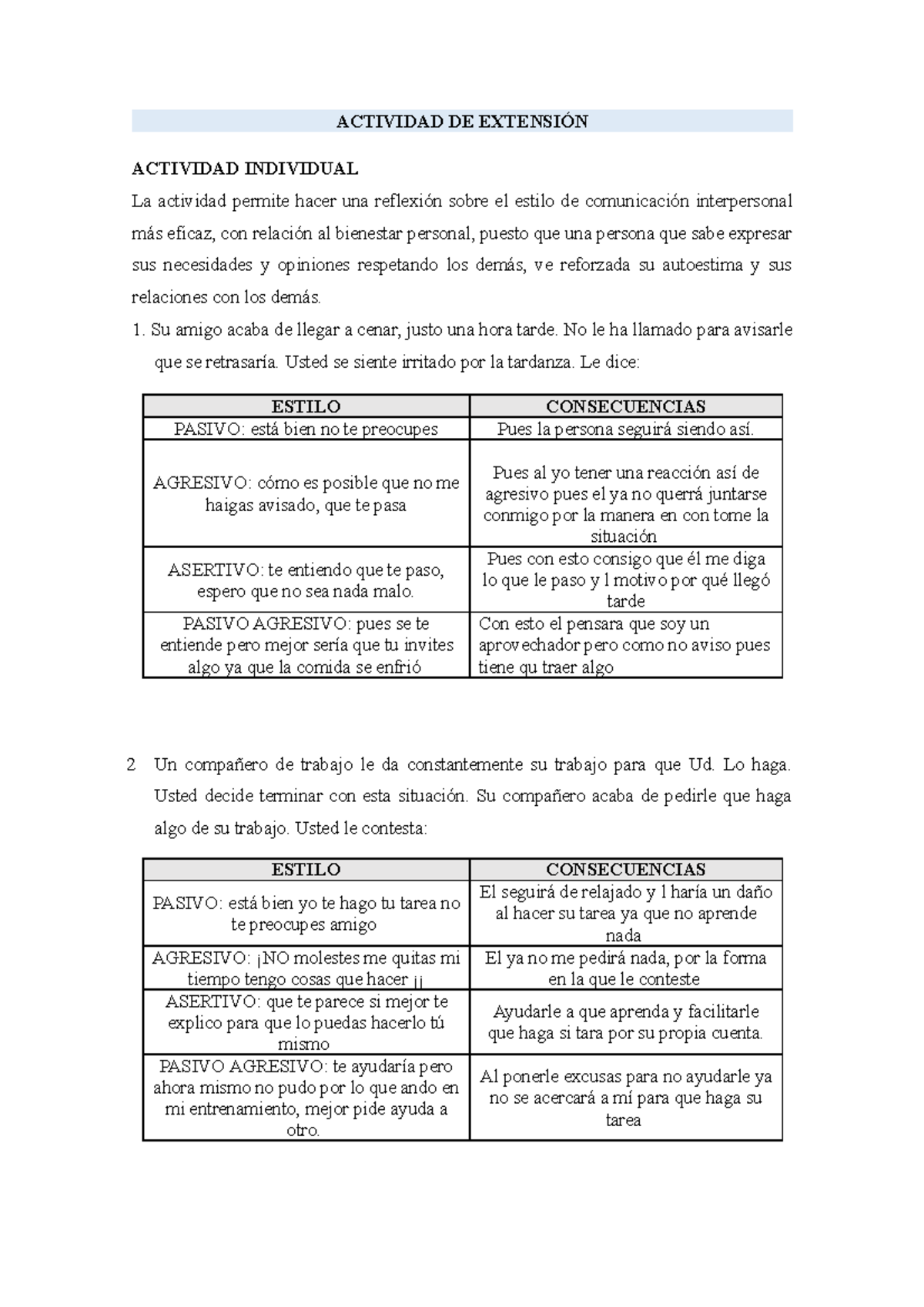 Actividad DE Extensión HHSS - ACTIVIDAD DE EXTENSIÓN ACTIVIDAD ...