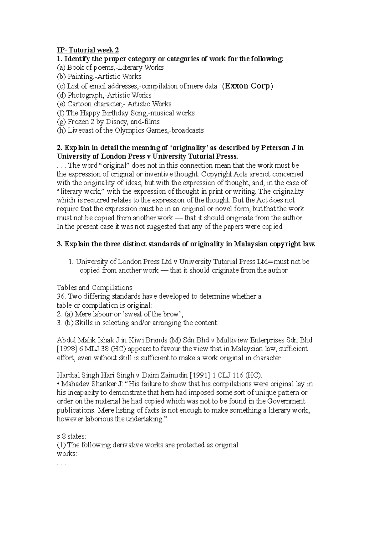 IP-Tutorial week 2 Answer for all three questions - **IP- Tutorial week ...